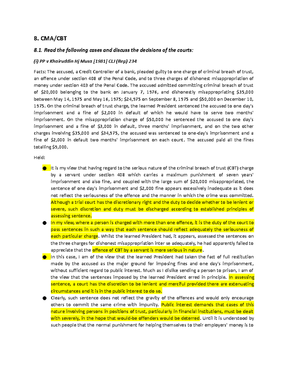 Crim 2 Tuto 7 & 8 CBT CMT assault criminal force - 8. CMA/CBT 8. Read ...