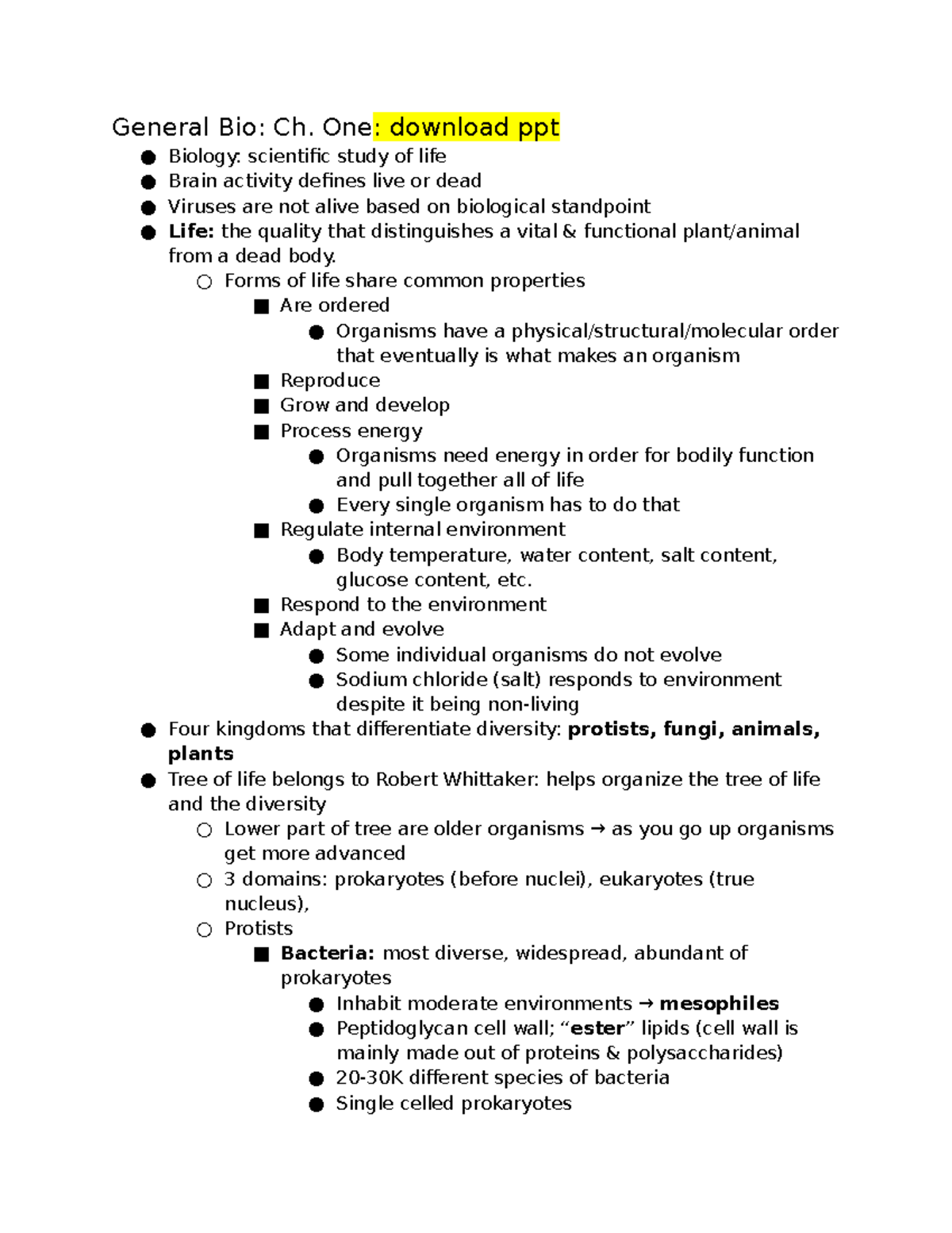 Ch. 1 notes - General Bio: Ch. One: download ppt Biology: scientific ...