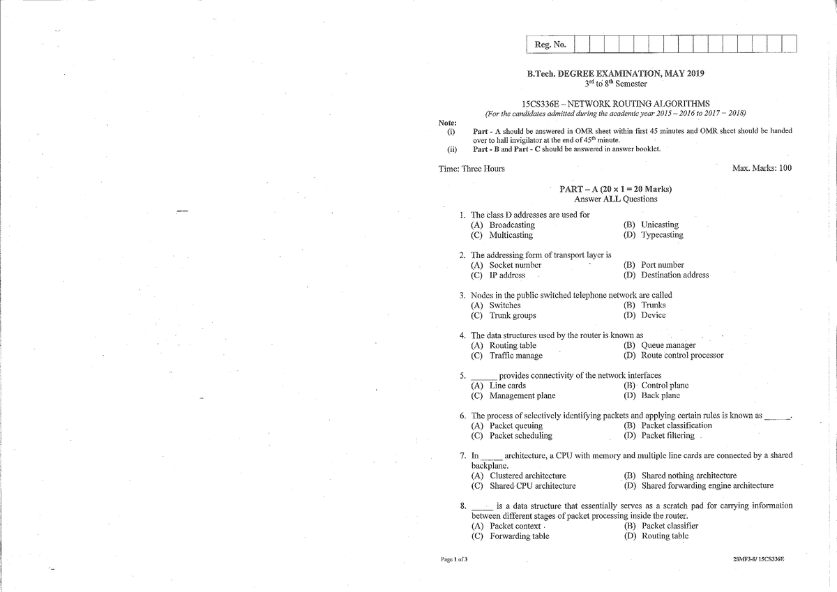 NRA END SEM Paper - Network Routing Algorithms - Studocu
