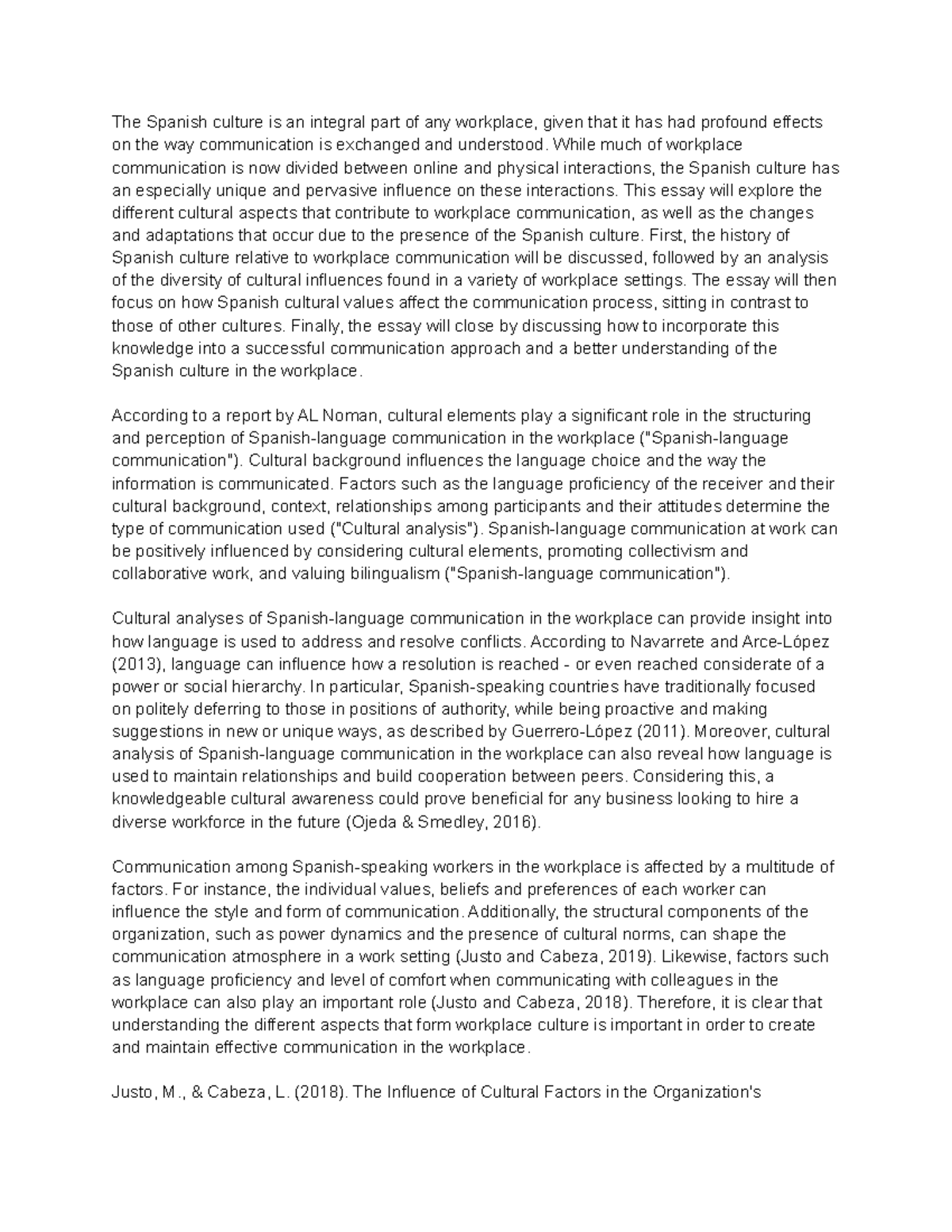 COM315 Spanish Workplace Communication - The Spanish culture is an ...