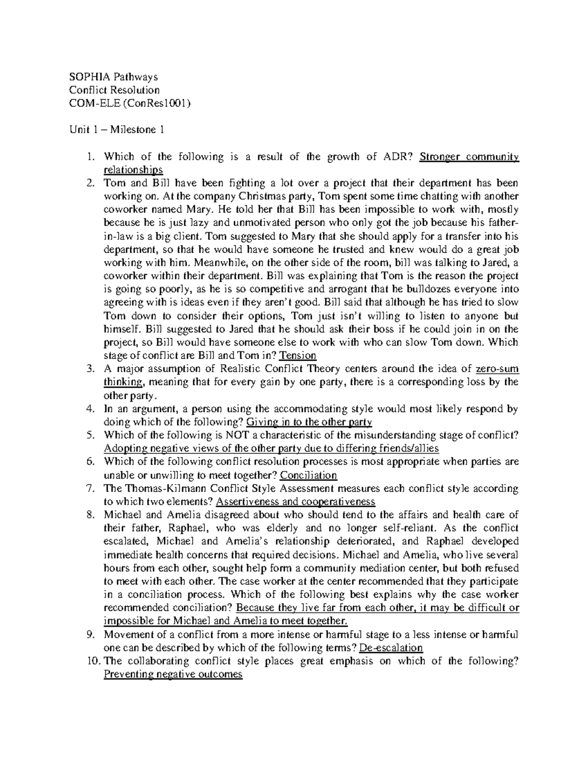 Unit 1 - Milestone 1 - Conflict Resolution - Sophia - SOPHIA Pathways ...
