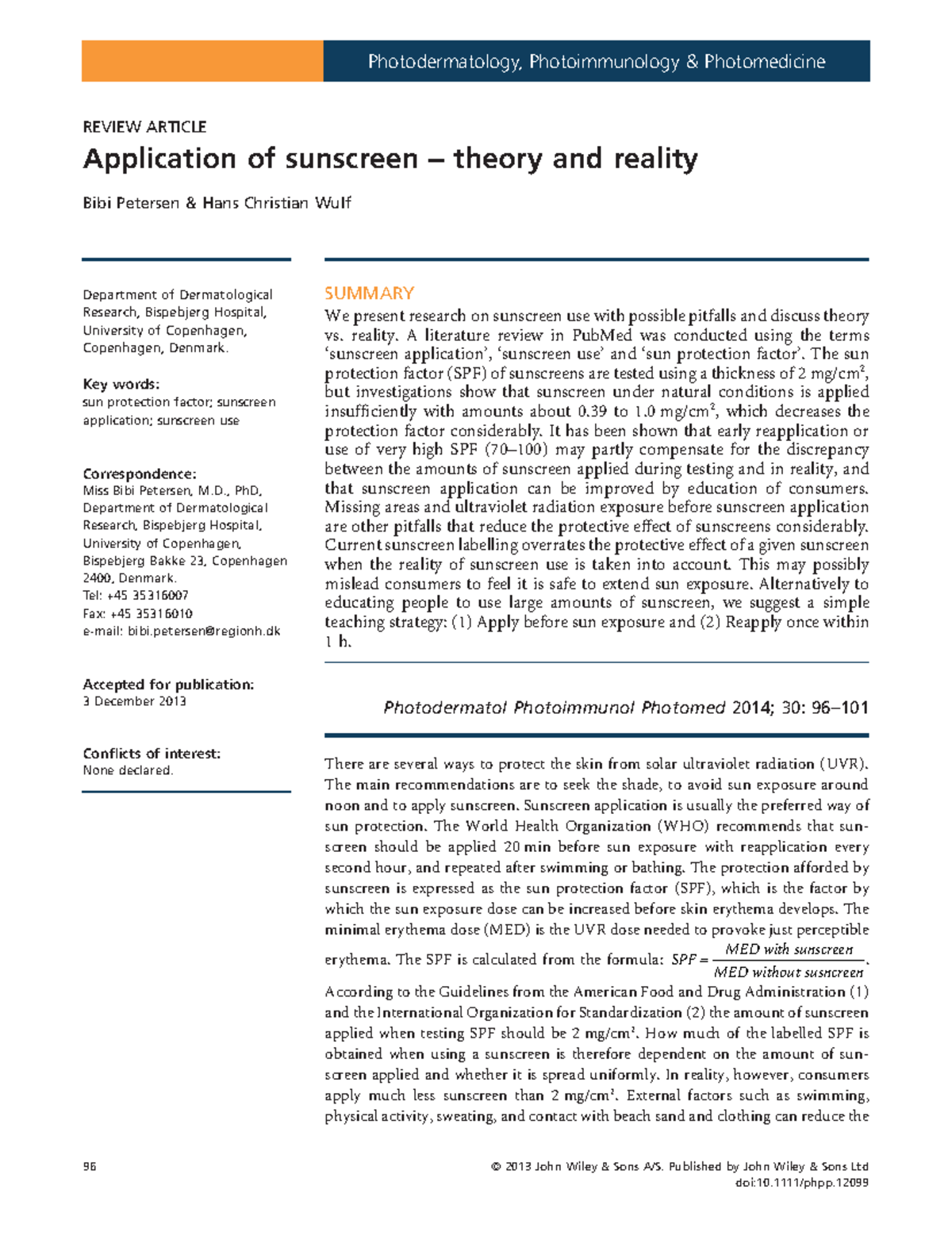 Application of sunscreen, theory and reality - REVIEW ARTICLE ...