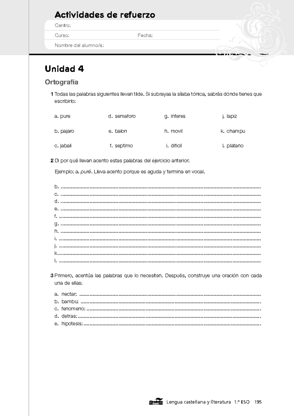 Ortografía Unidad 4 - ฀฀฀฀Lengua castellana y literatura 1.º ESO ...