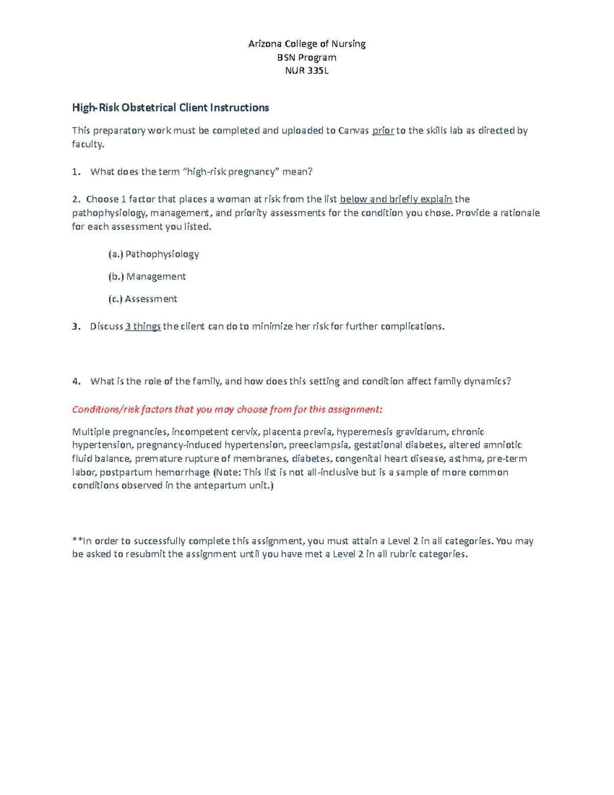 Preparatory Work High-Risk Client - Arizona College of Nursing BSN ...