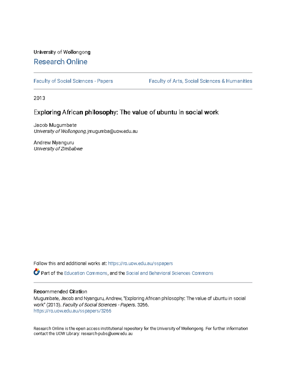 Exploring African philosophy The value of ubuntu in social work - edu ...