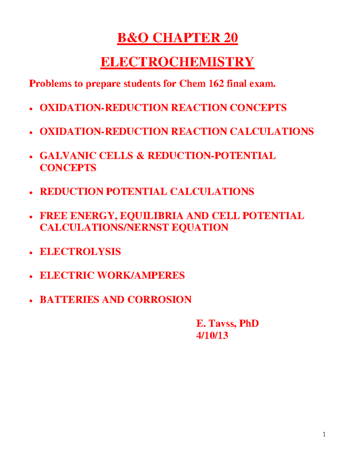 Ch 20 PP w o solutions - CHAPTER 20 ELECTROCHEMISTRY Problems to ...