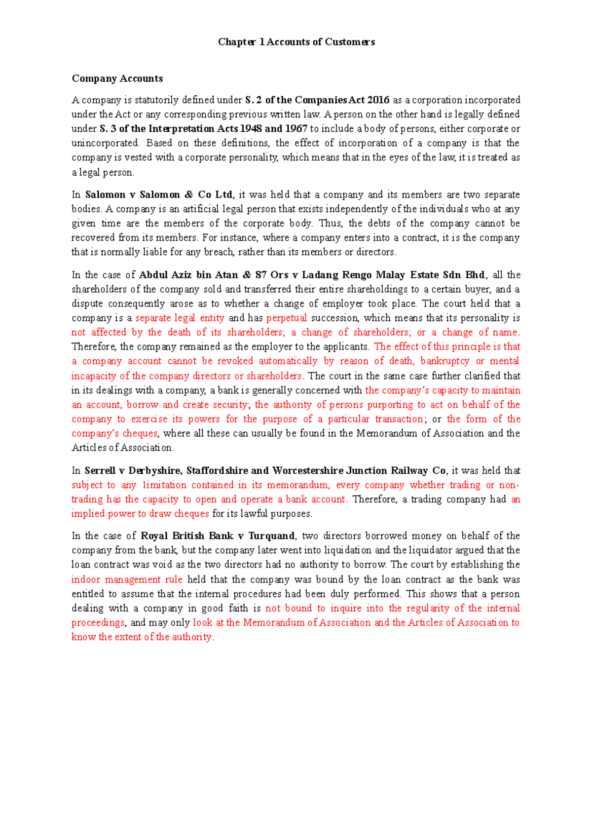 Company Accounts - Chapter 1 Accounts of Customers Company Accounts A ...