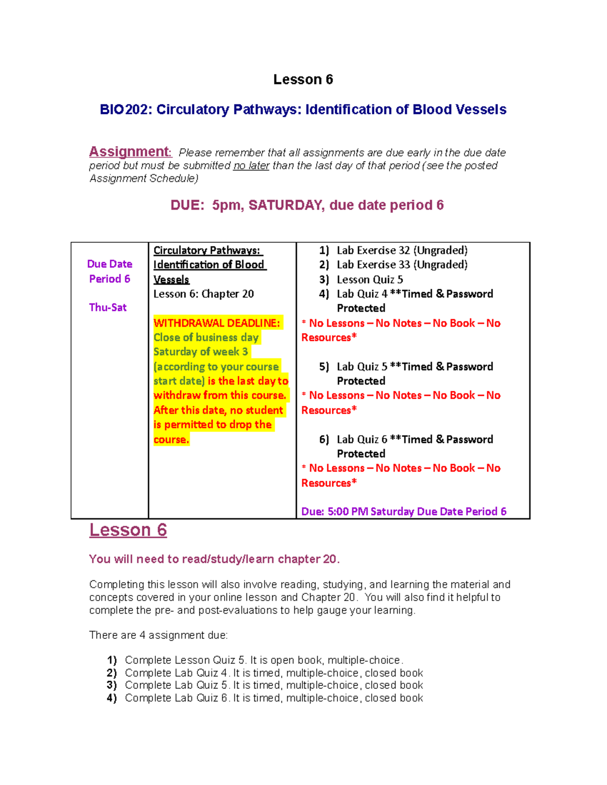Period 6 Circulatory Pathways -Identification of Blood Vessels - Lesson ...