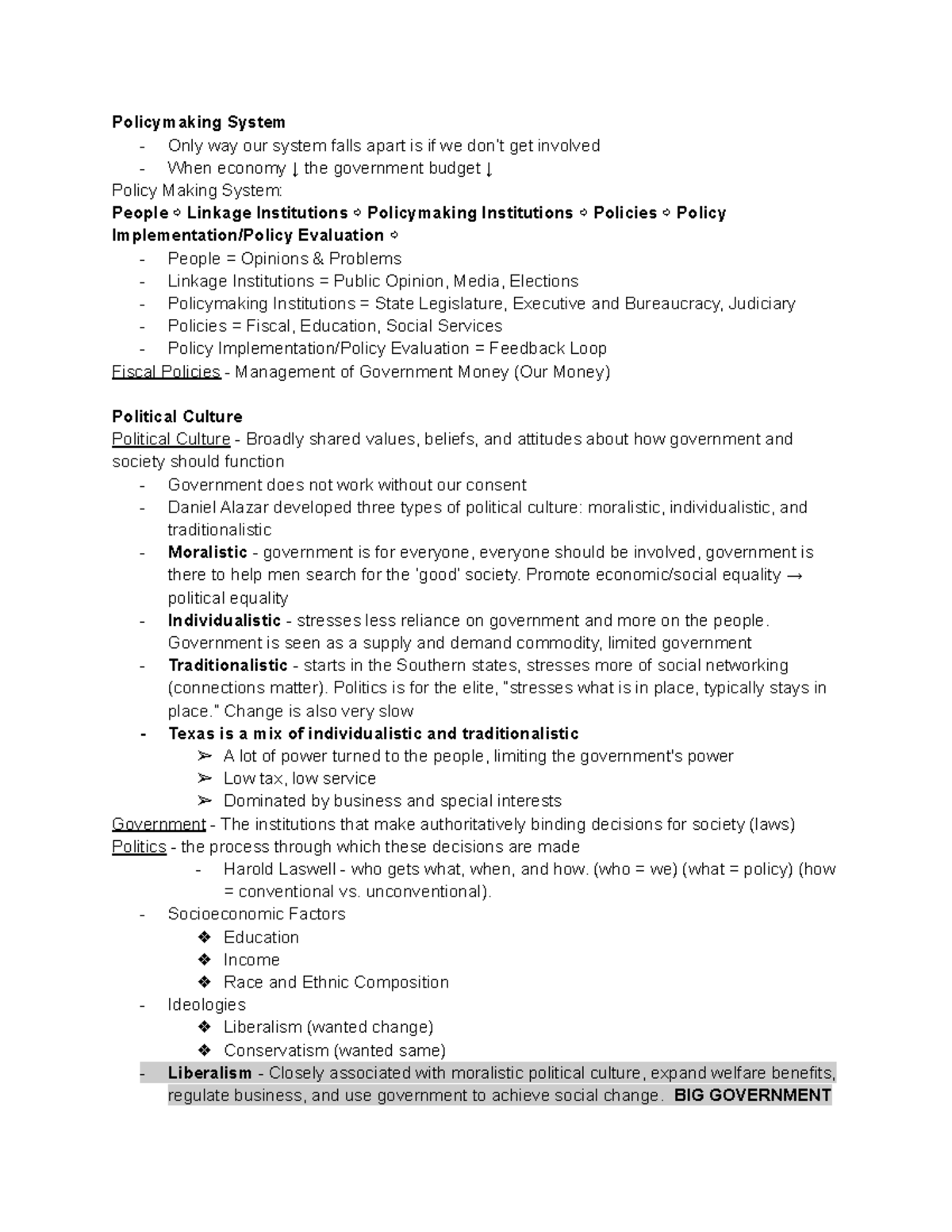 POLS 207 - Exam 1 - Lecture Notes, Jason Smith - Policymaking System ...