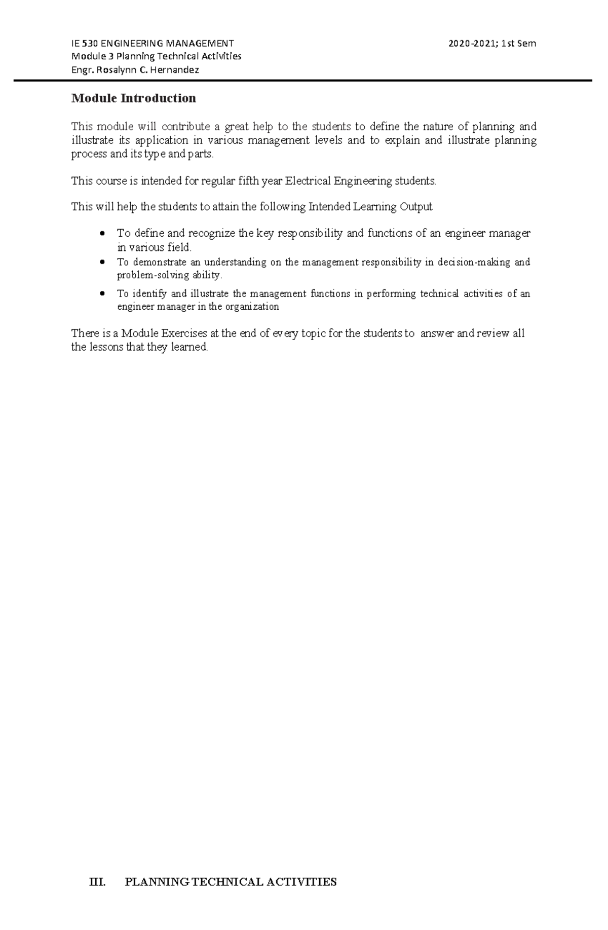 Module 3 Planning Technical Activities - Module ϯ PlaŶŶiŶg TechŶical ...