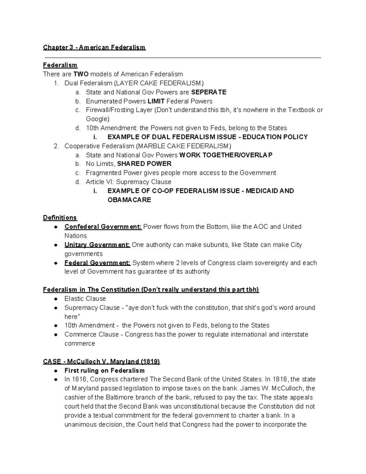 Chapter 3 Review - Chapter 3 - American Federalism Federalism There are ...