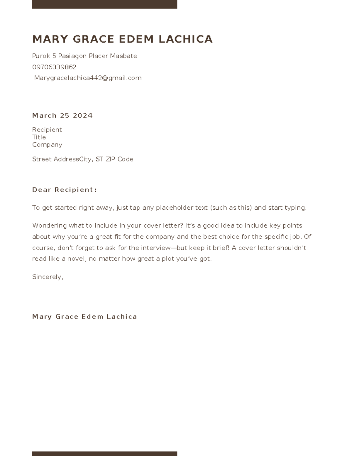 Document - Profed - MARY GRACE EDEM LACHICA Purok 5 Pasiagon Placer ...