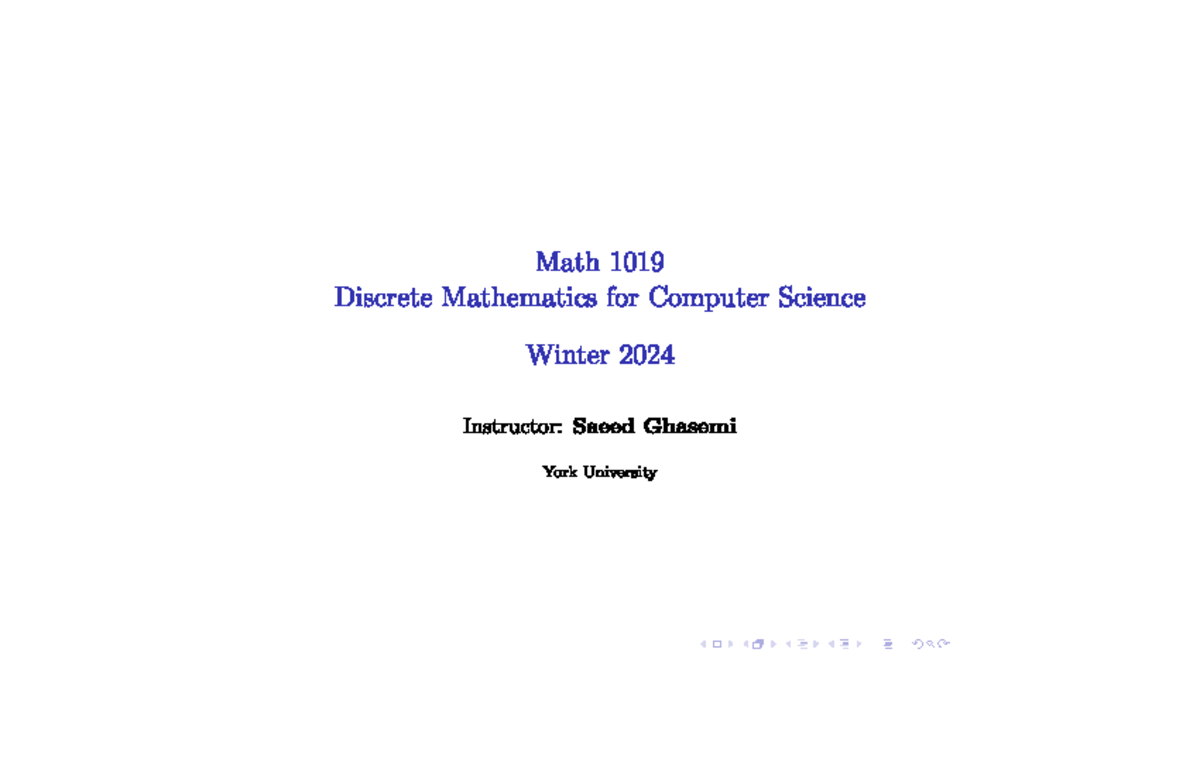 Week 1 88de62dddadc 73f1c4ca8cb1a388d518 - Math 1019 Discrete Mathematics for Computer Science ...