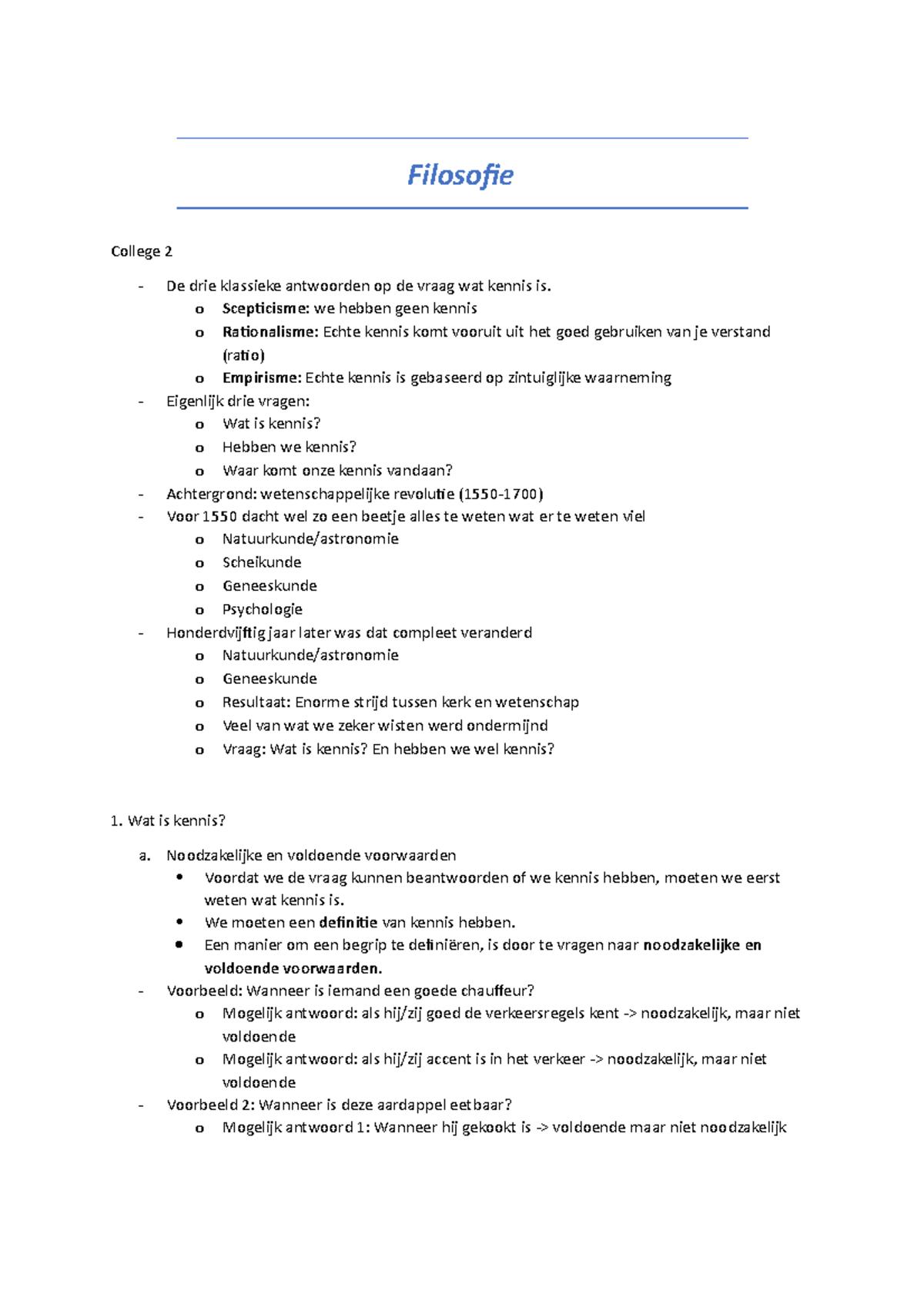 Filosofie - Filosofie College 2 - De drie klassieke antwoorden op de ...