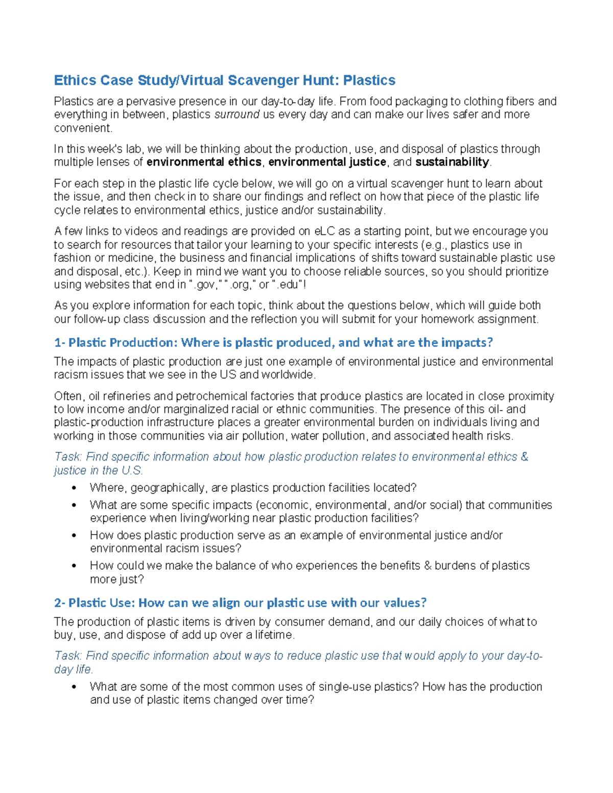 Ethics Activity- Plastics Scavenger Hunt Sp24 - Ethics Case Study ...