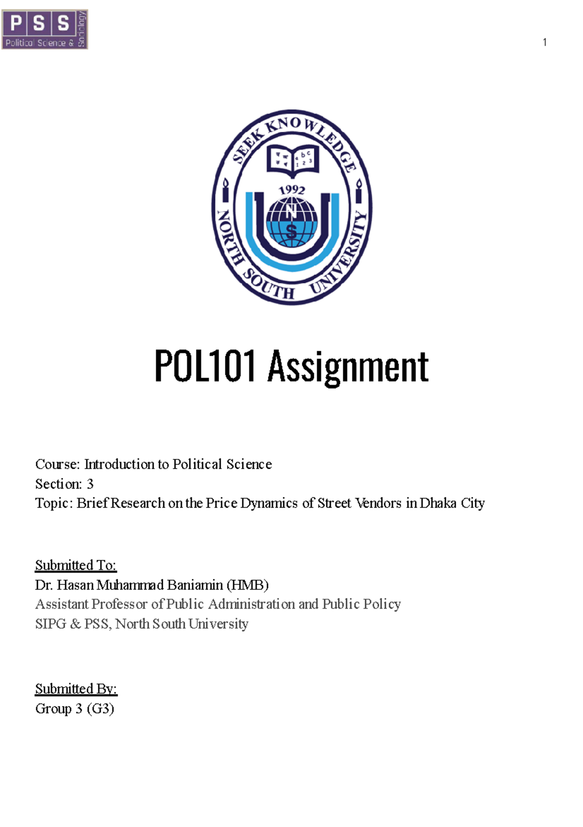 Pol101.3 Group 3 Assignment - POL101 Assignment Course: Introduction to ...
