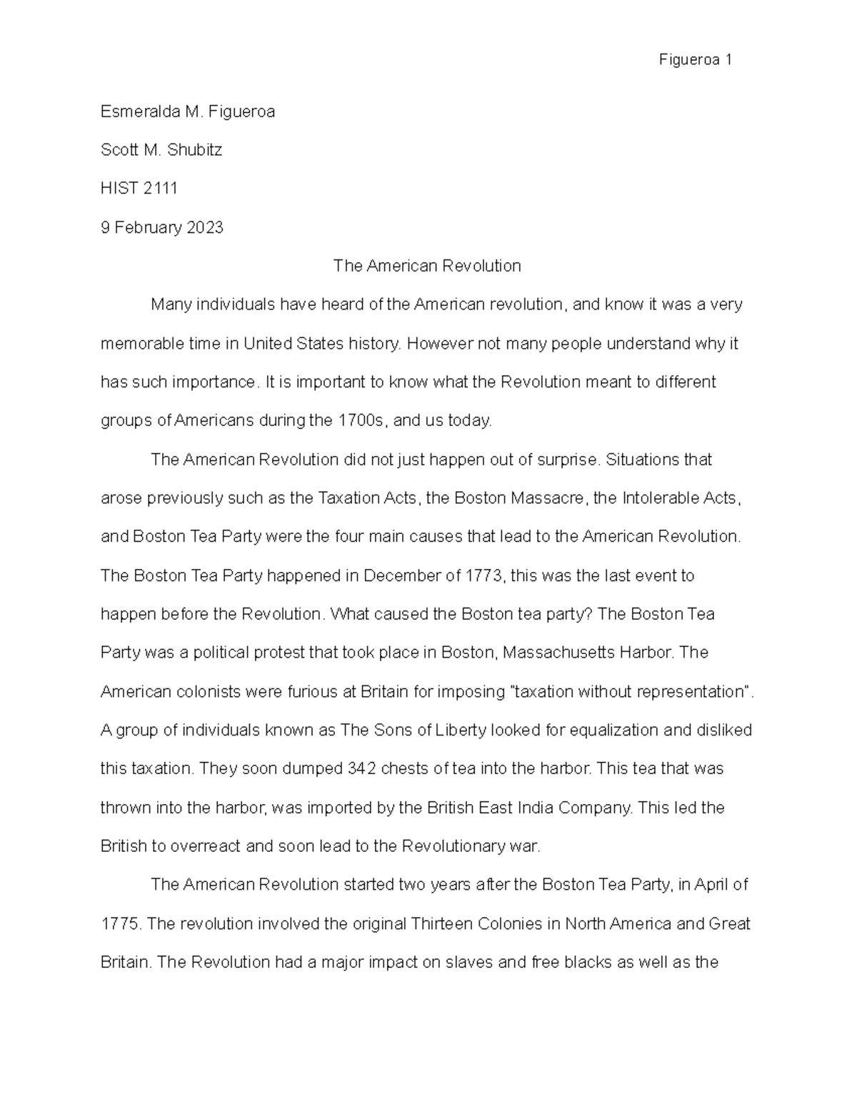 #1 US History essay - Esmeralda Figueroa - Esmeralda M. Figueroa Scott ...