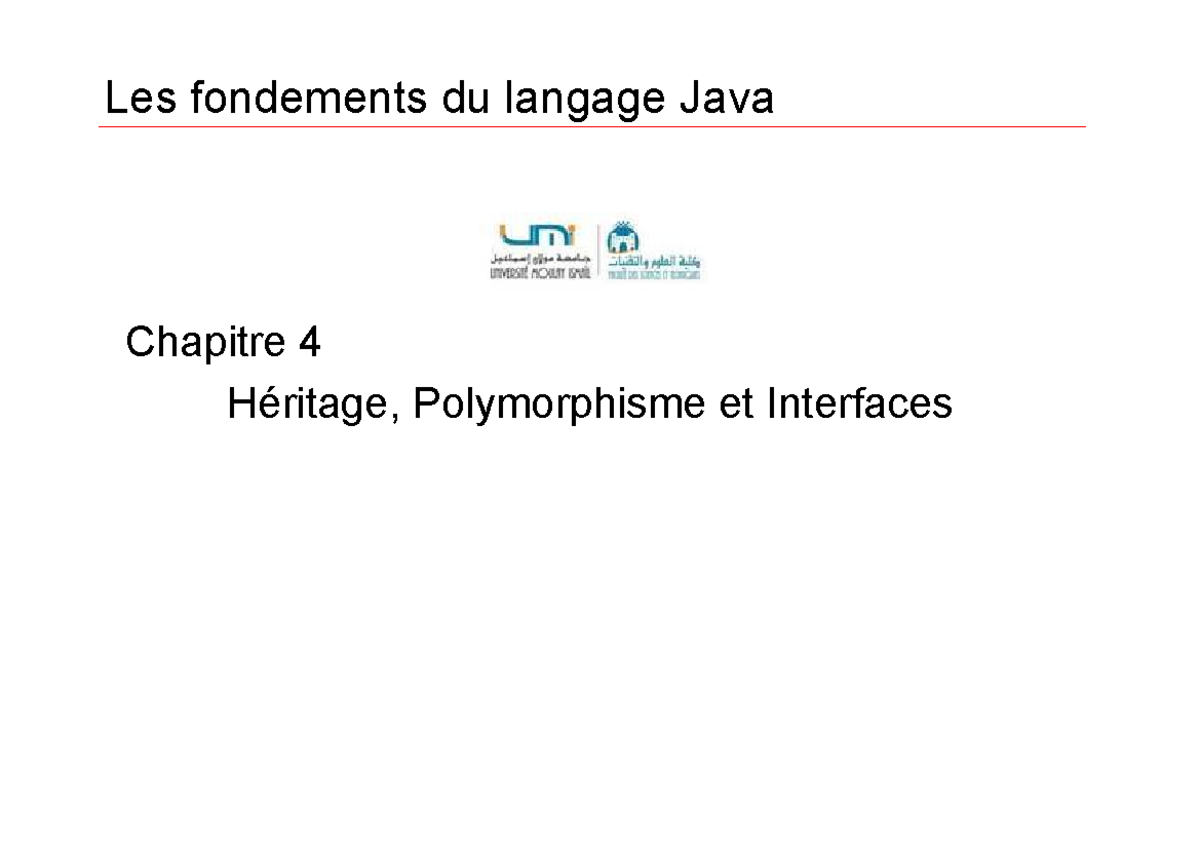 Cours Java Chap 4 Les Fondements Du Langage Java Chapitre 4 Héritage Polymorphisme Et