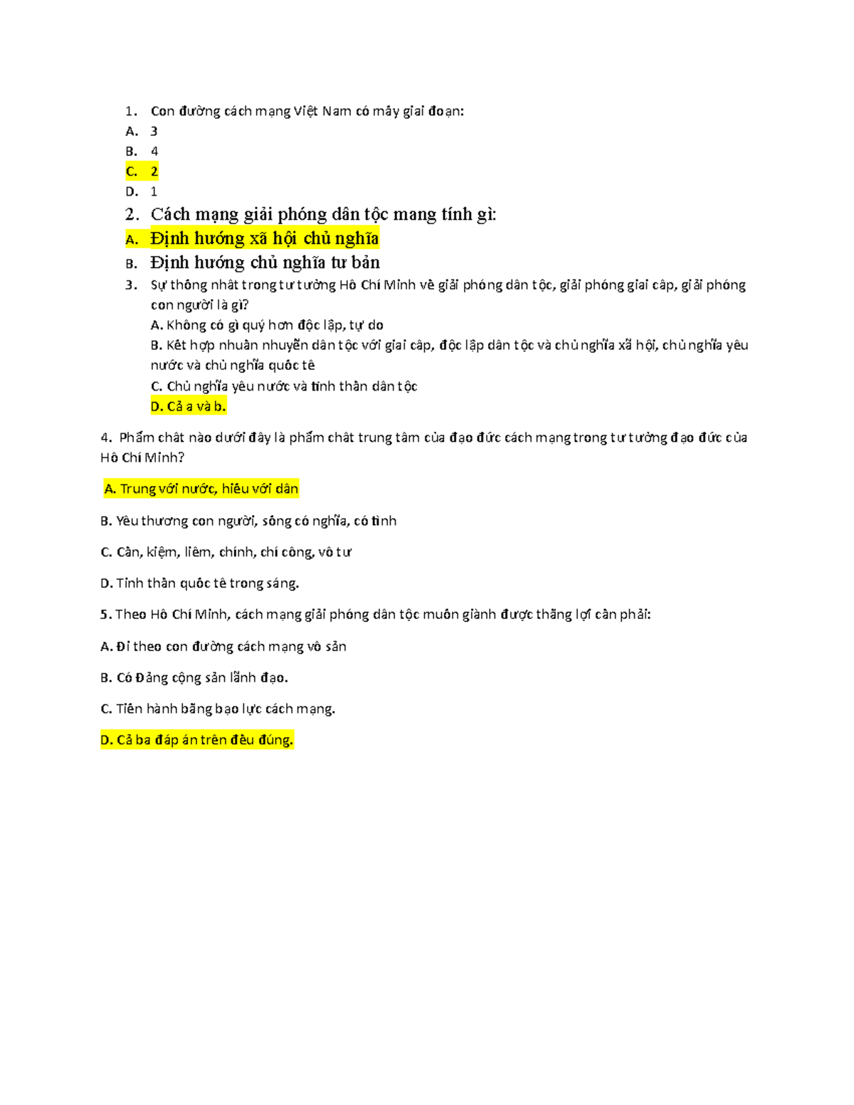 Câu hỏi - tử tưởng câu hỏi - Con đ ường cách m ng Vi t Nam có mấấy giai đo n: ạ ệ ạ A. 3 B. 4 C ...