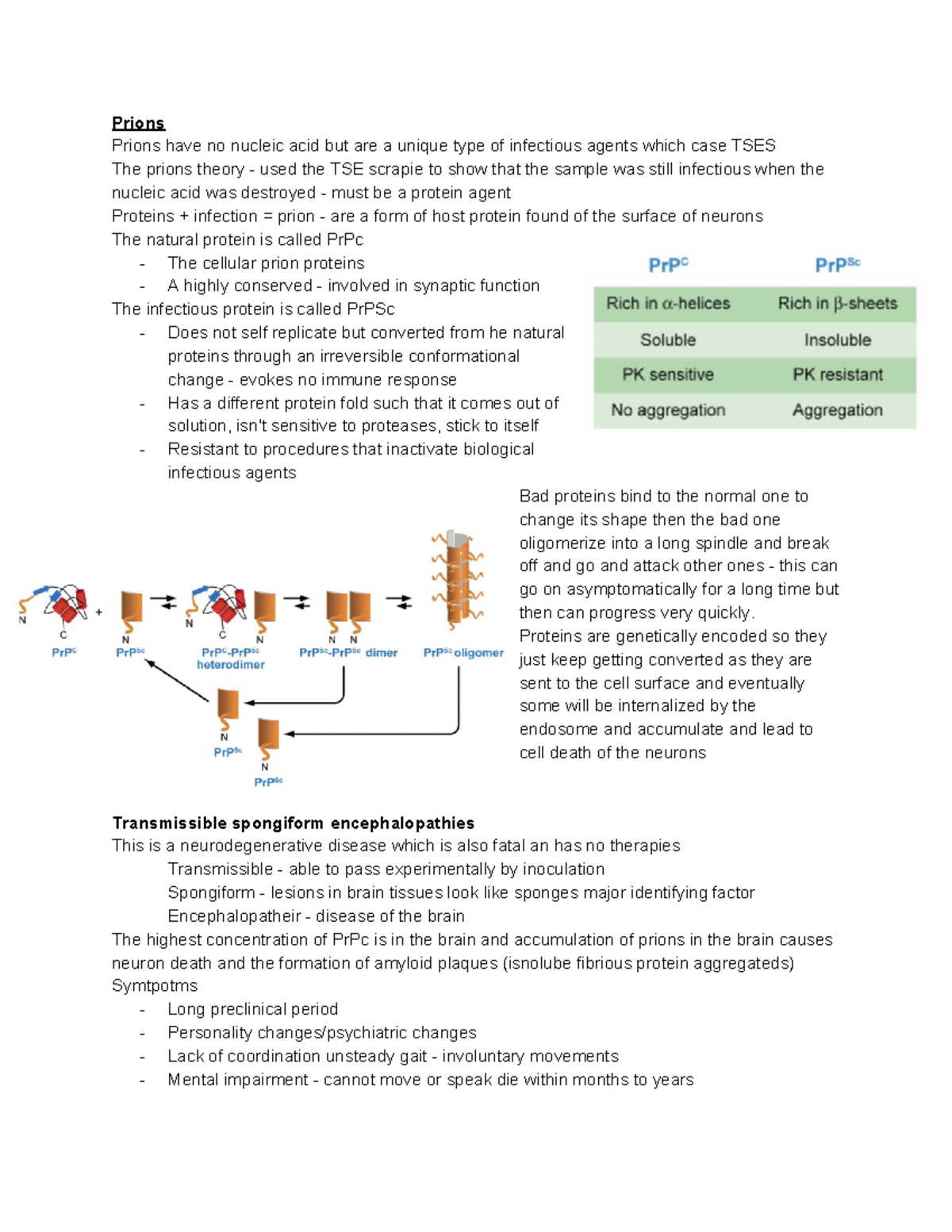 Prions Review Notes - Prions Prions have no nucleic acid but are a ...