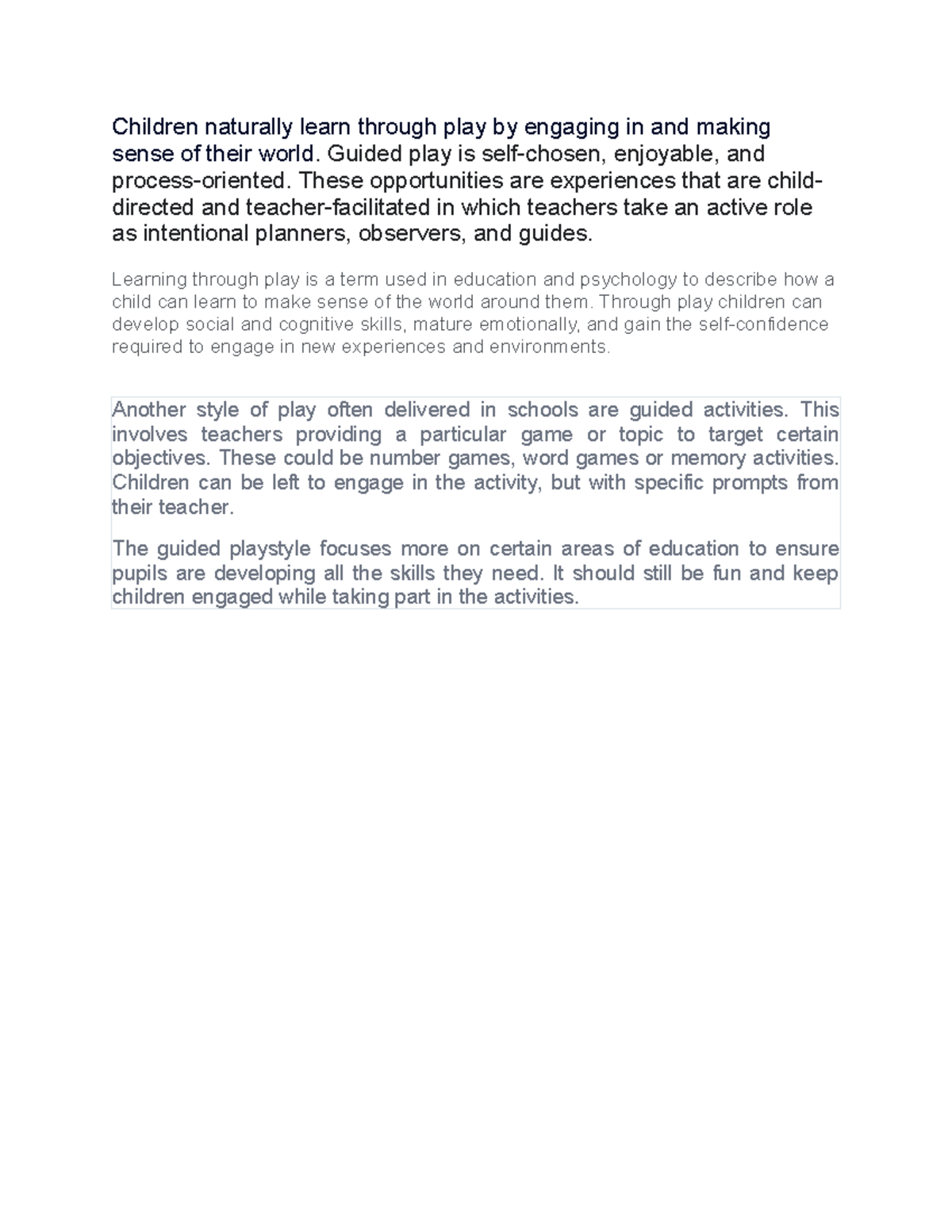 PLAY - written assignment - Children naturally learn through play by ...