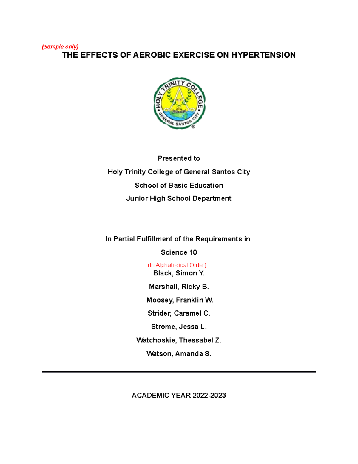 Sample OF SIP Format - (Sample only) THE EFFECTS OF AEROBIC EXERCISE ON ...
