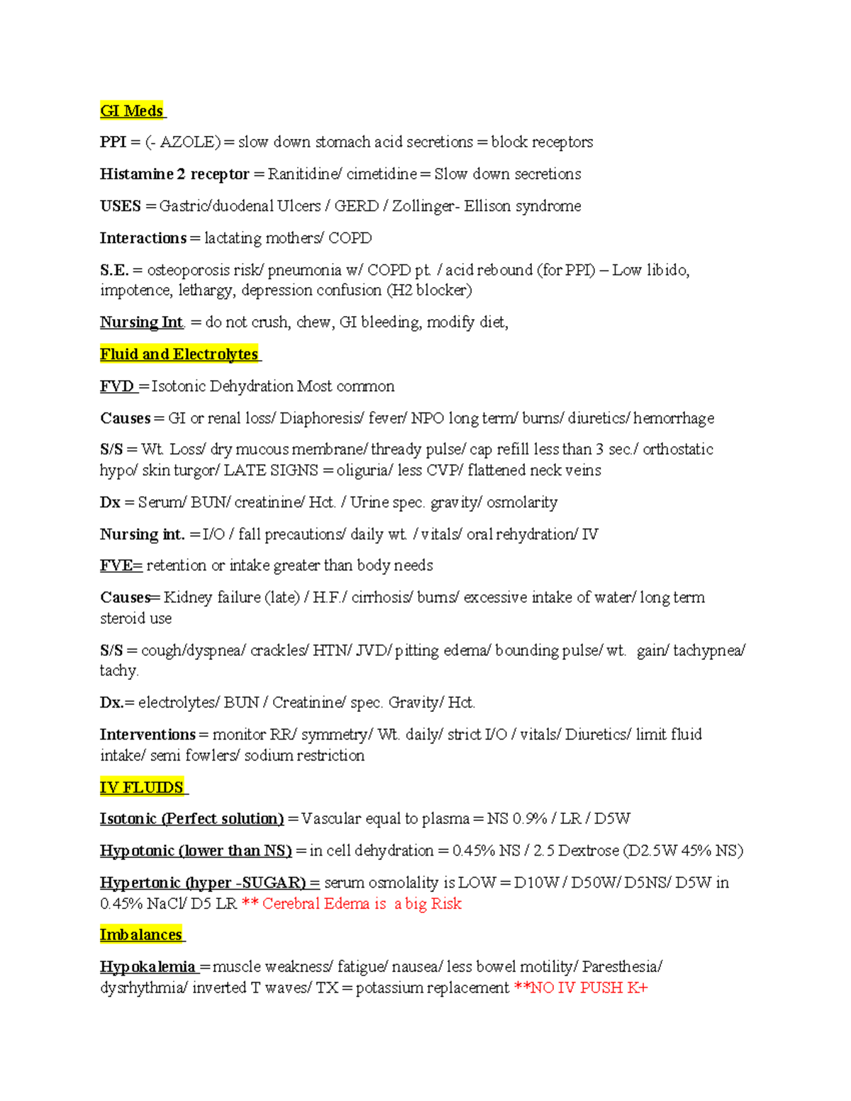 Nclex exam 2 - Study materials - GI Meds PPI = (- AZOLE) = slow down ...