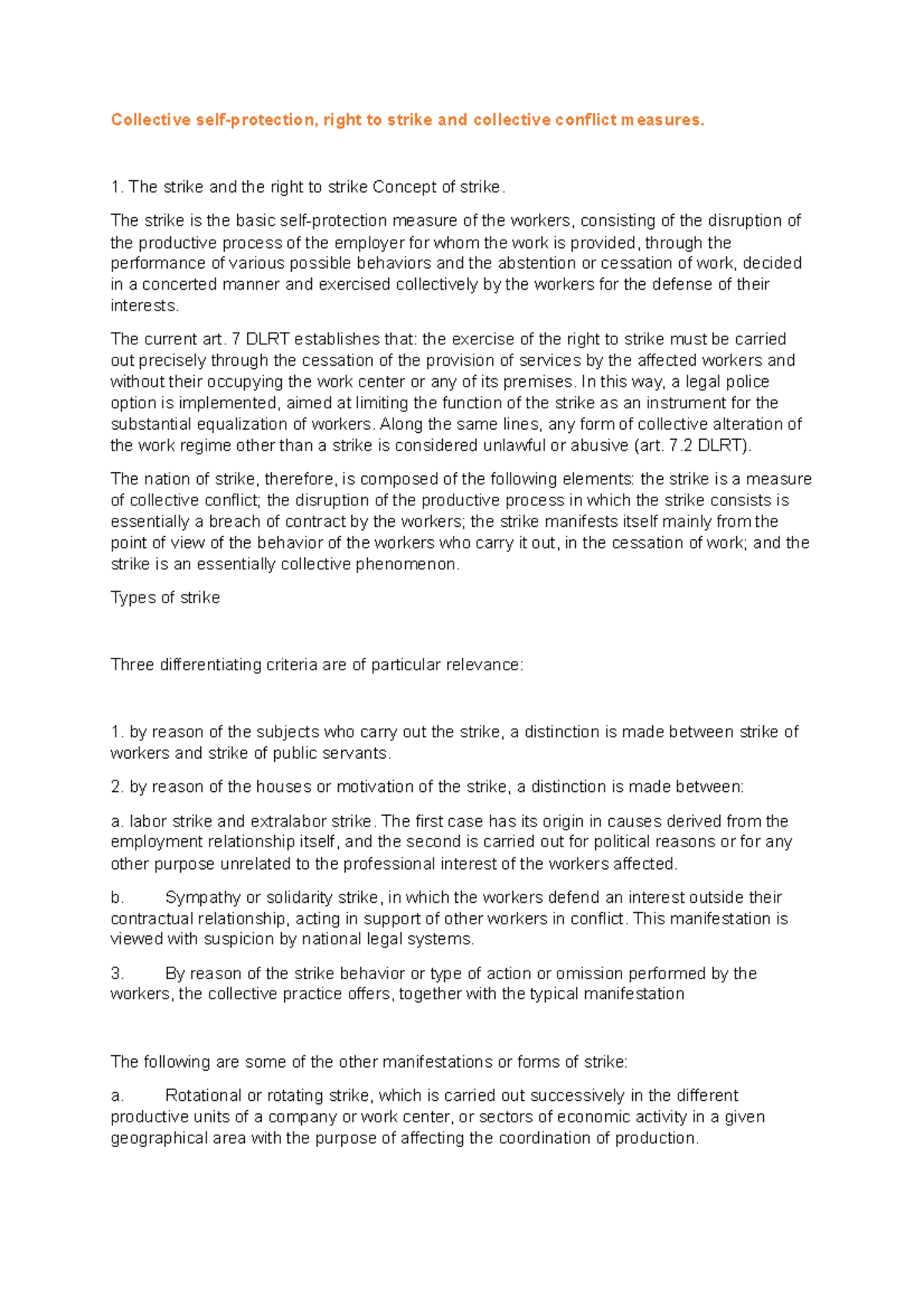 Collective self-protection, right to strike and collective conflict ...