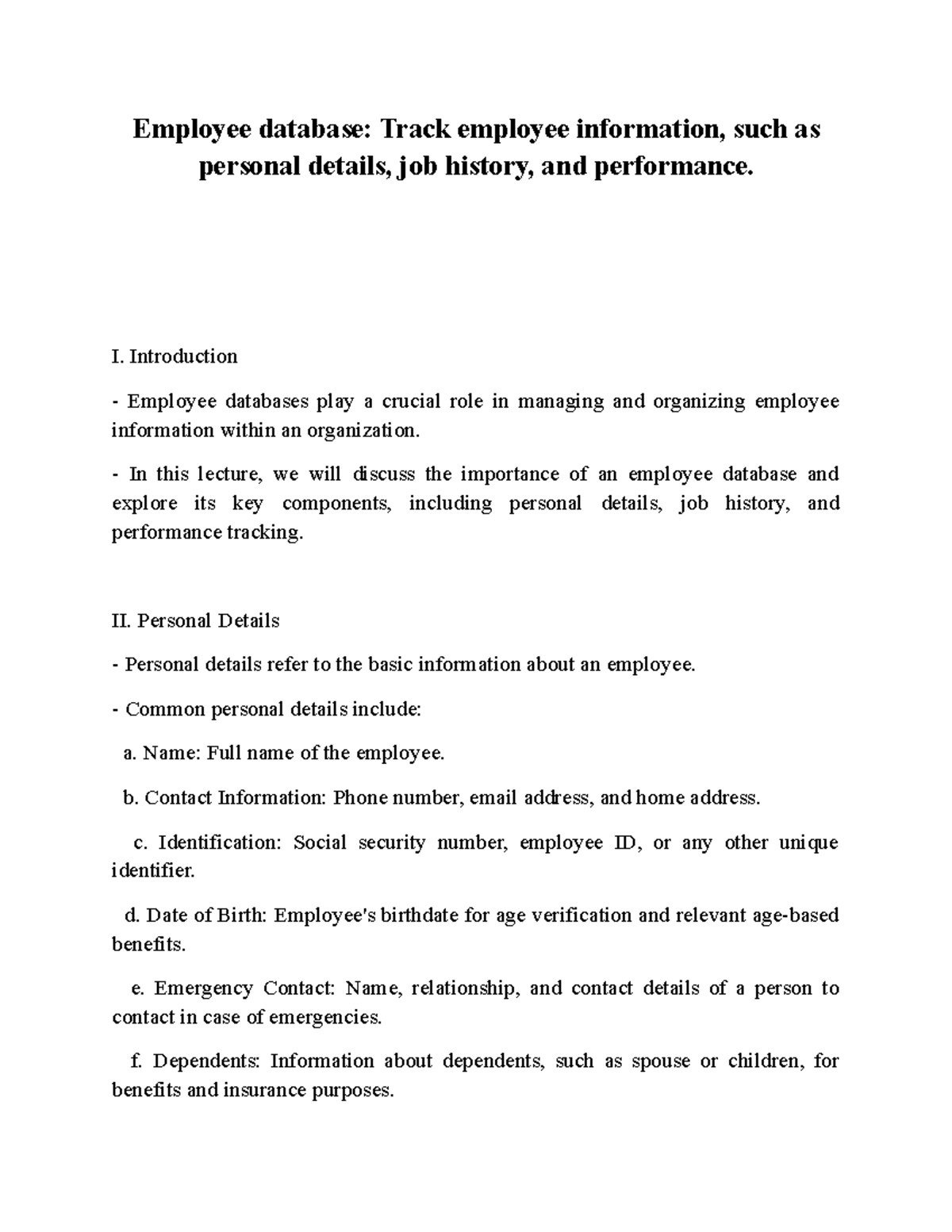 Employee Database: Track Employee Information Job History and ...