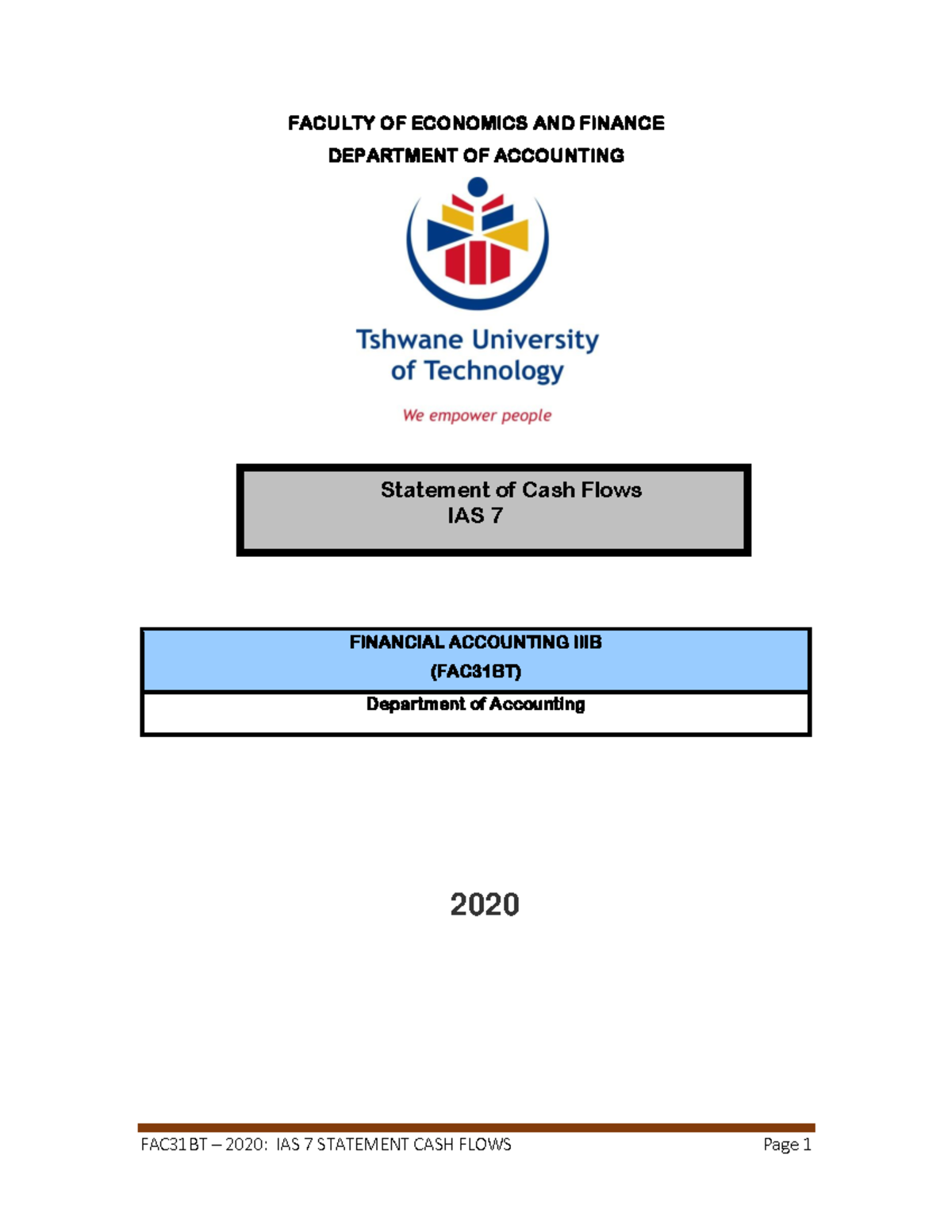 IAS 7 Statement of cash flows - FAC31BT – 2020: IAS 7 STATEMENT CASH ...