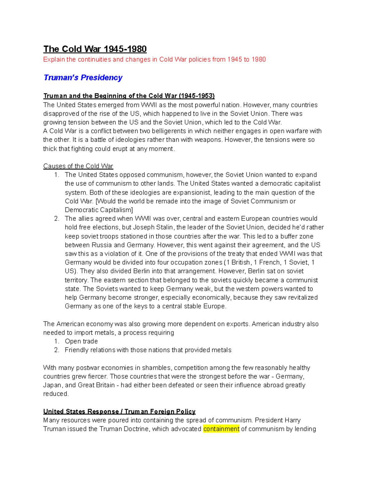 Apush Mod 8 - The Cold War 1945- Explain the continuities and changes ...