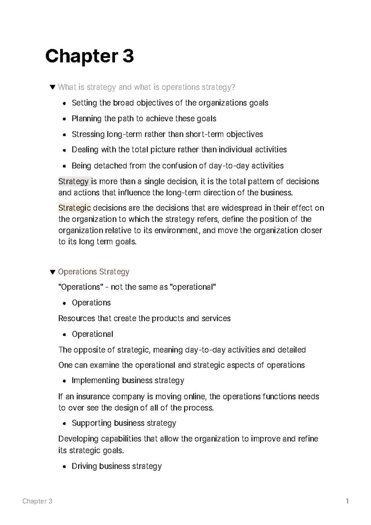Chapter 3 - Operations Strategies - Chapter 3 What is strategy and what ...