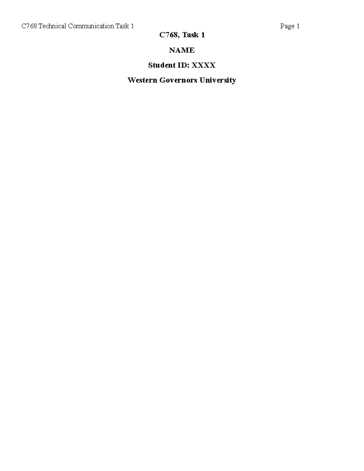 C768 Task 1 Approve assignment coursework - C768, Task 1 NAME Student ...