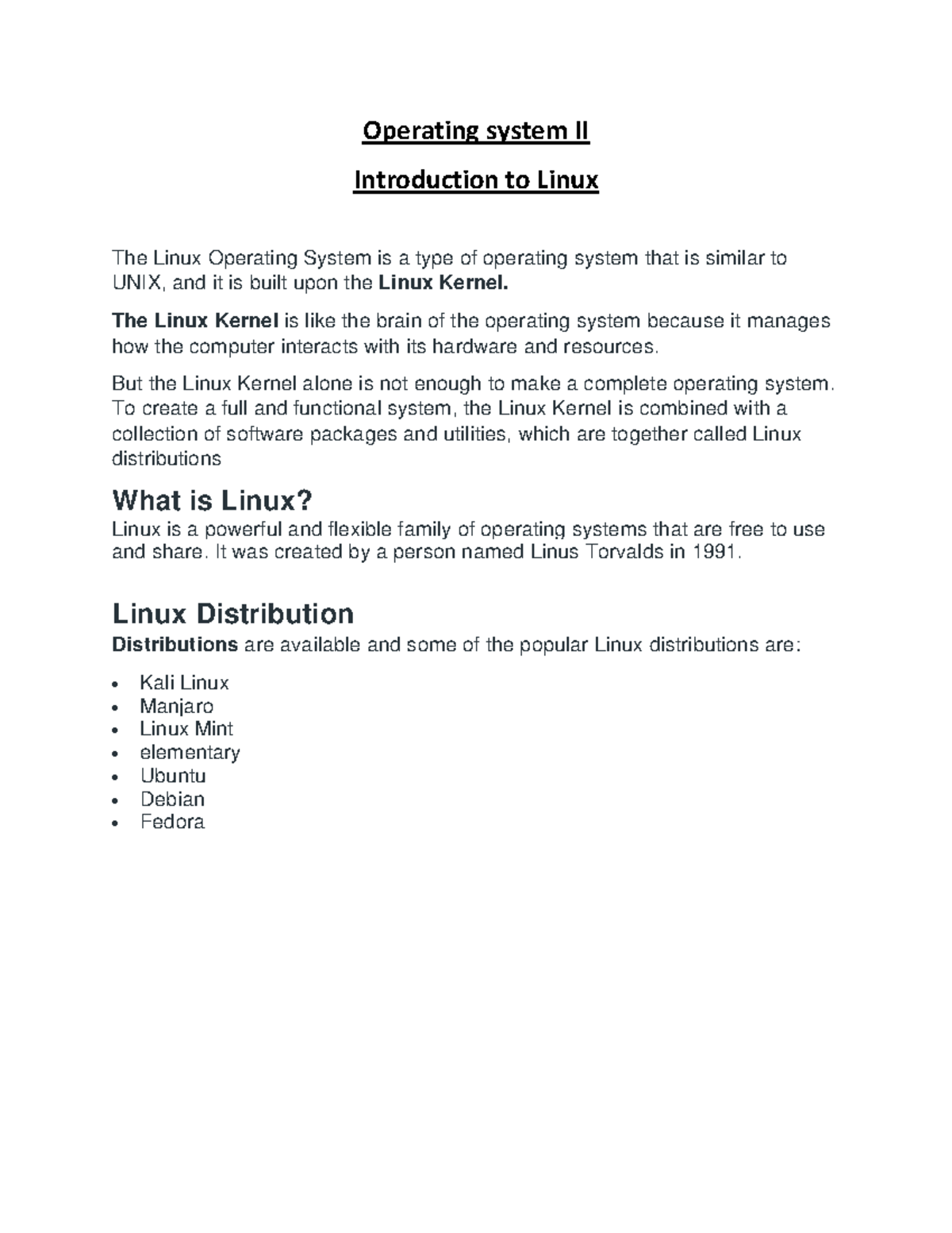 Operating system II - Operating system II Introduction to Linux The Linux Operating System is a ...