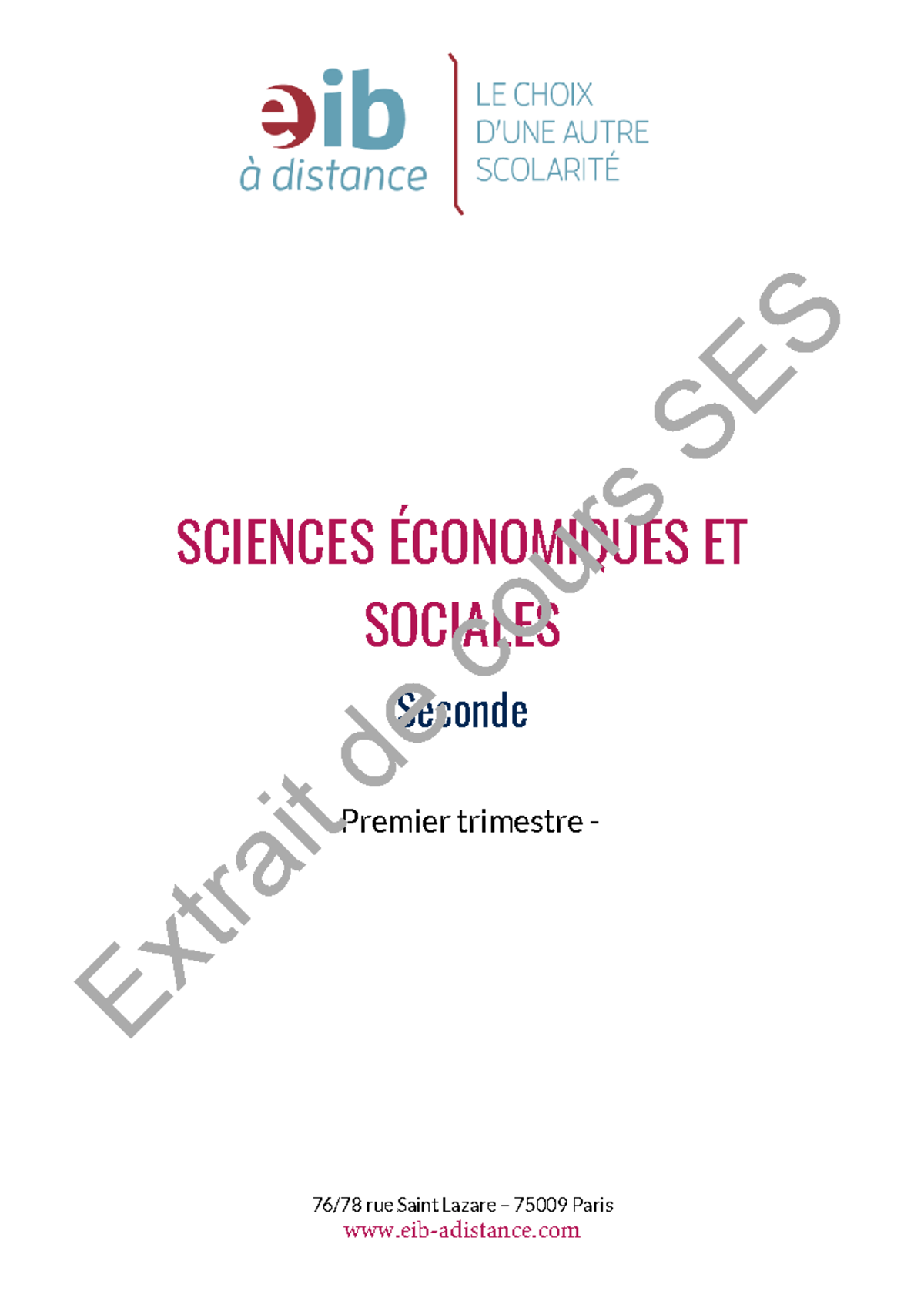 Extrait de cours 2nde SES - SCIENCES ÉCONOMIQUES ET SOCIALES Seconde ...