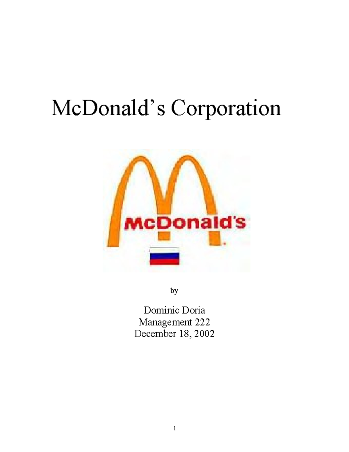 History Final paper 2 - McDonald’s Corporation by Dominic Doria ...