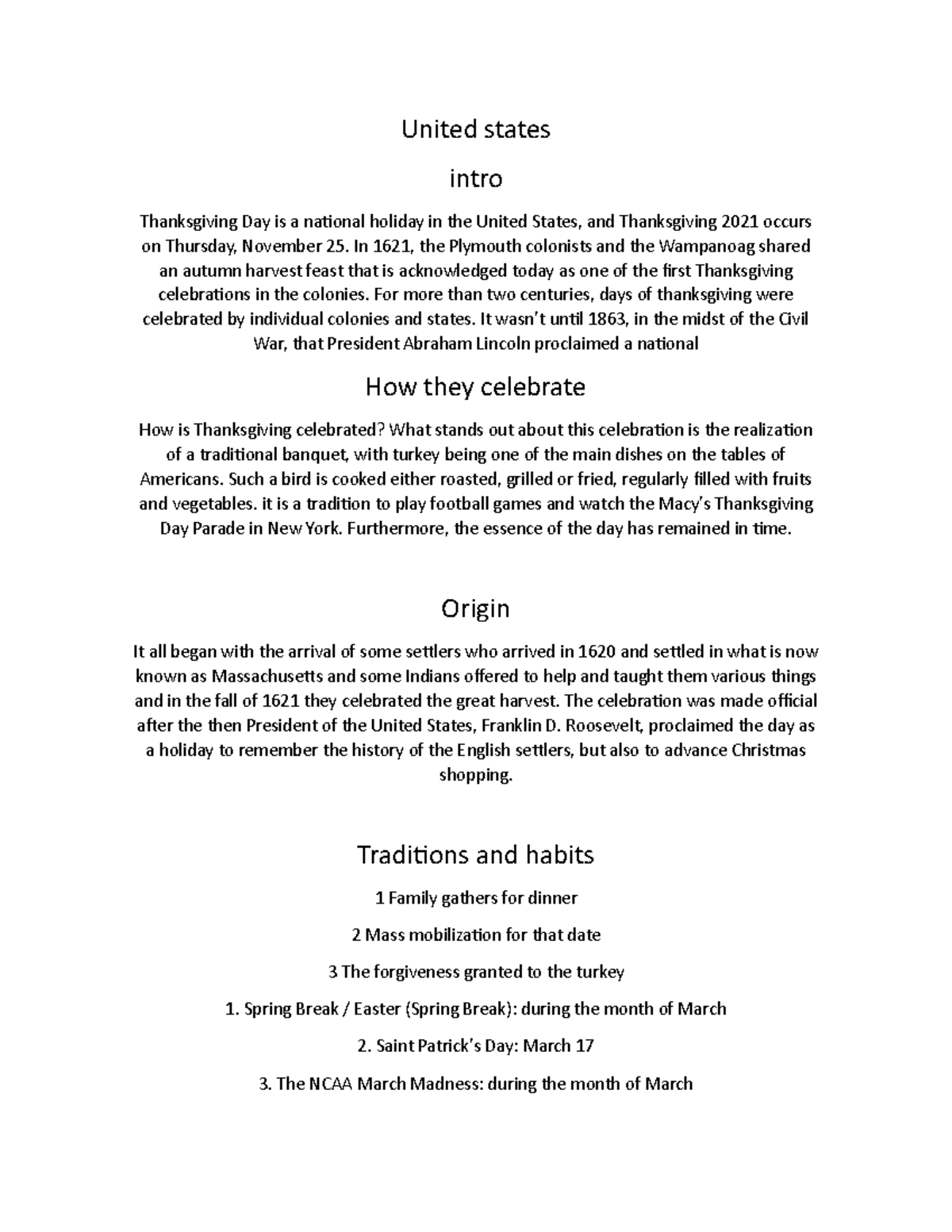 United states thansk giving - United states intro Thanksgiving Day is a ...