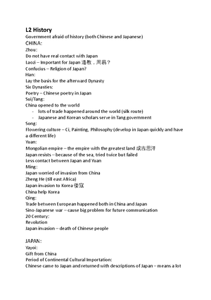 Gec cheat sheet - History of China 1. Zhou Dynasty - Minimal contact w ...
