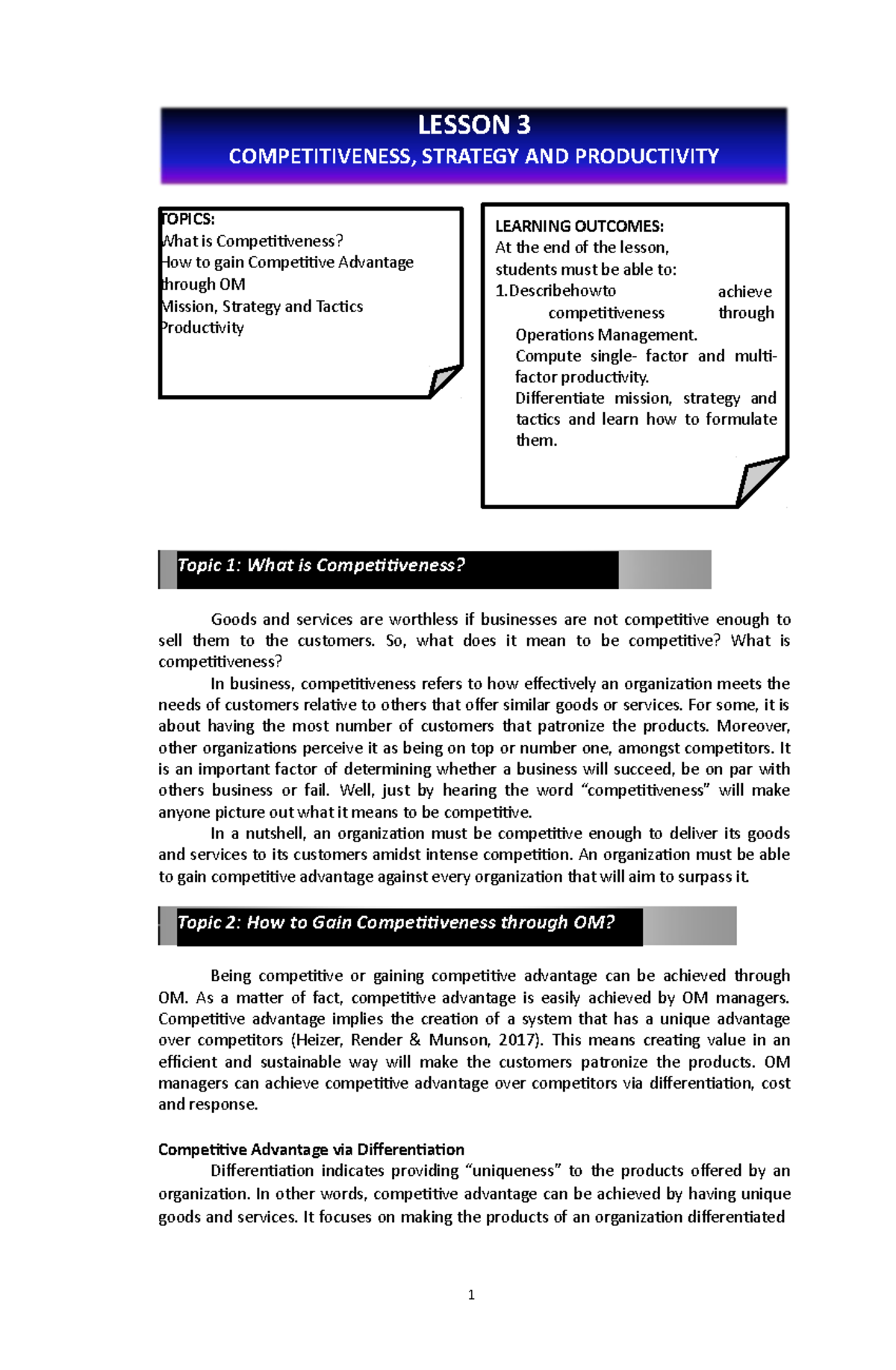 Lesson 3 for share - TOPICS: What is Competitiveness? How to gain ...