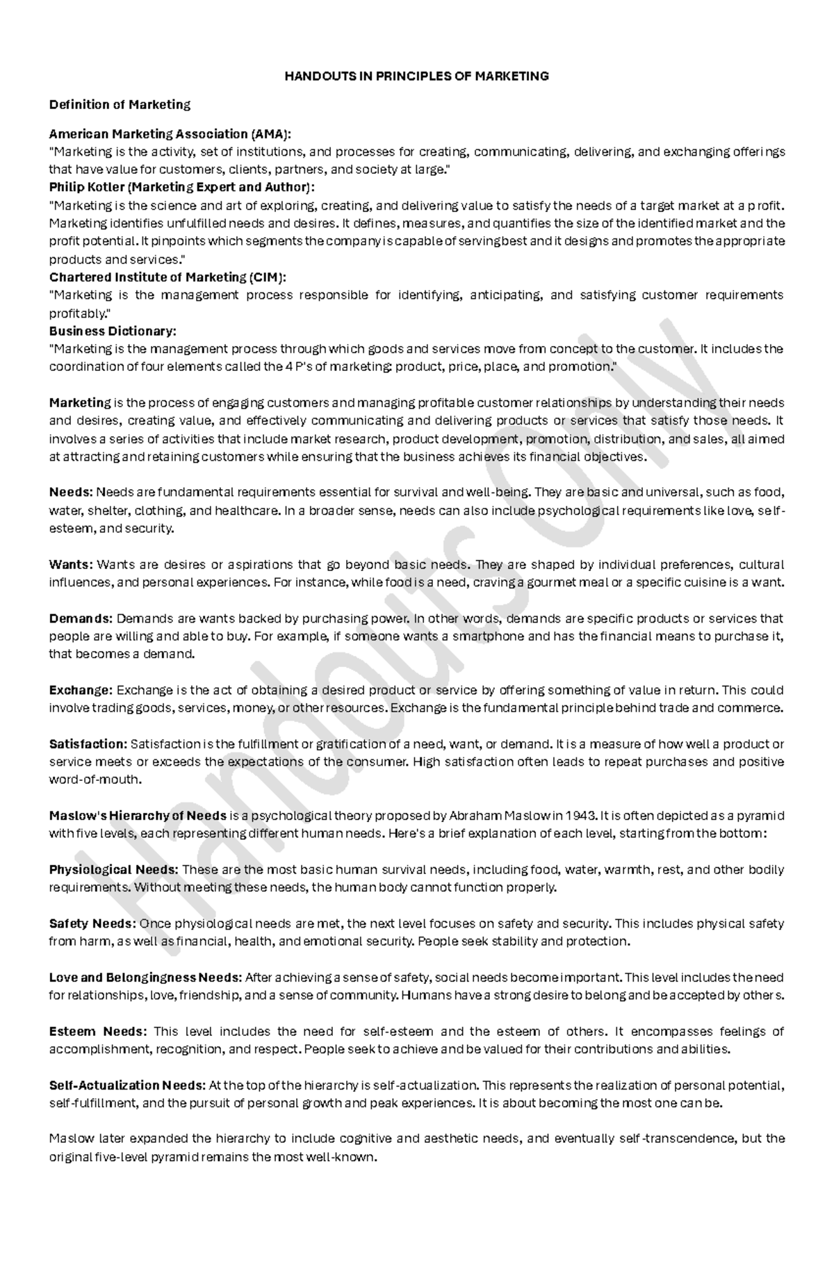 Handouts IN Principles OF Marketing - HANDOUTS IN PRINCIPLES OF ...