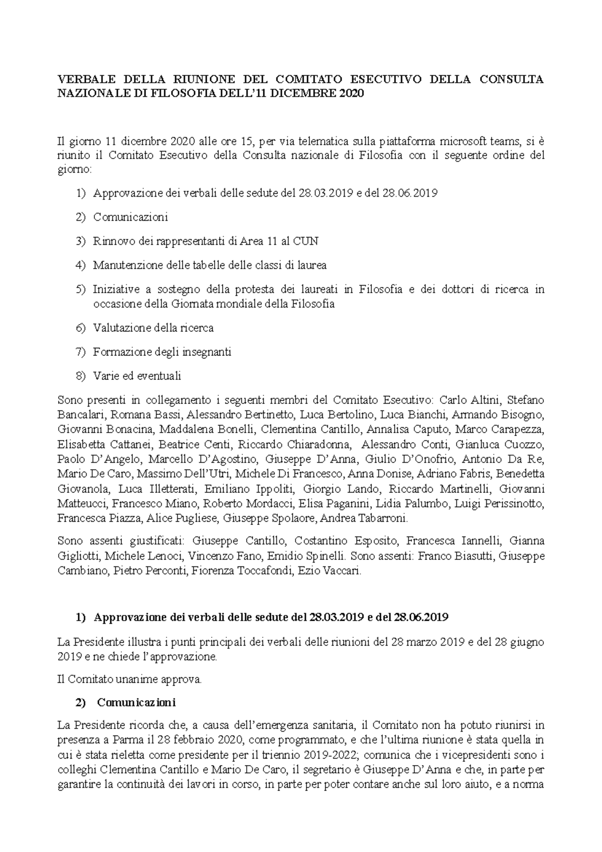 Verbale 2020 - Riassunti - VERBALE DELLA RIUNIONE DEL COMITATO ...