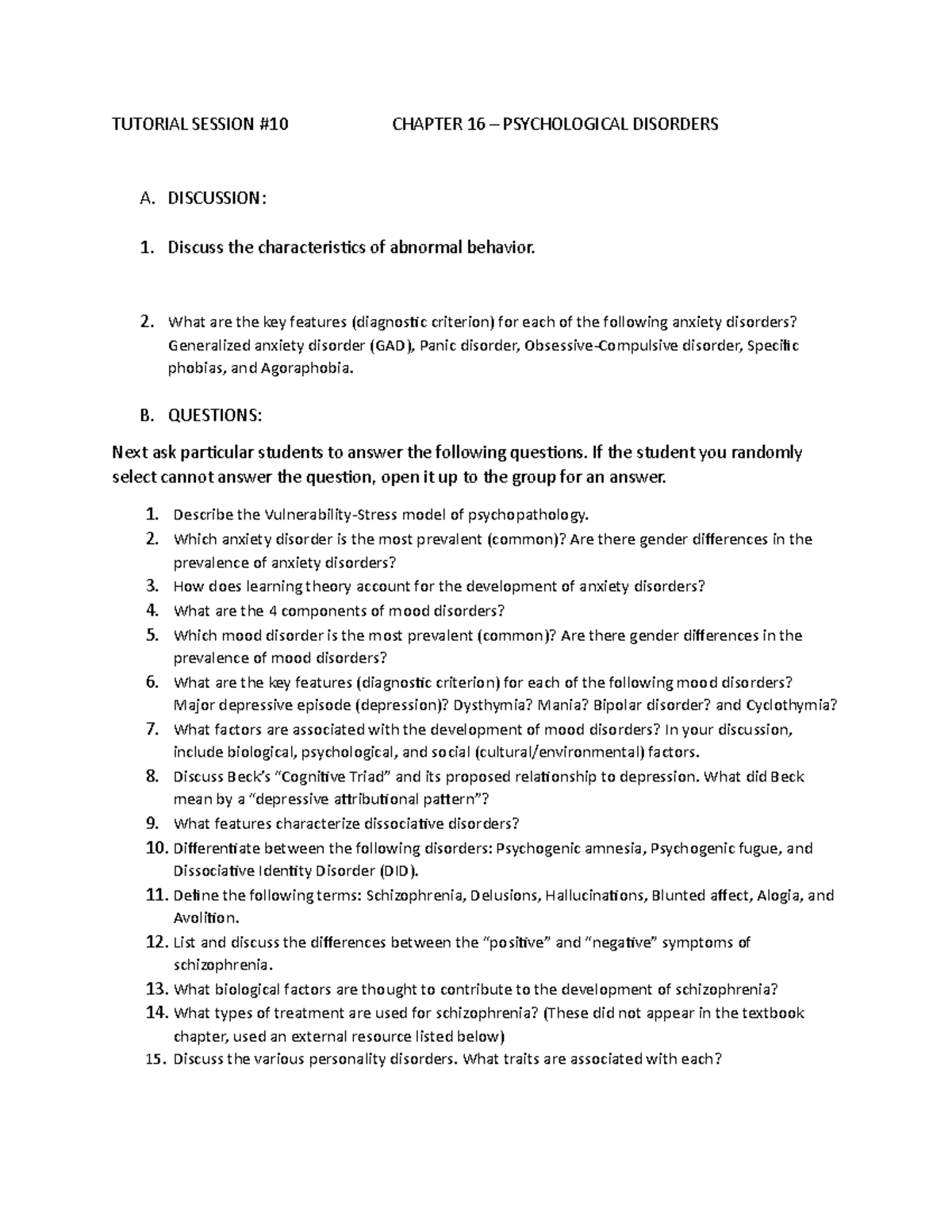 Tutorial Session 10 - .... - TUTORIAL SESSION #10 CHAPTER 16 ...