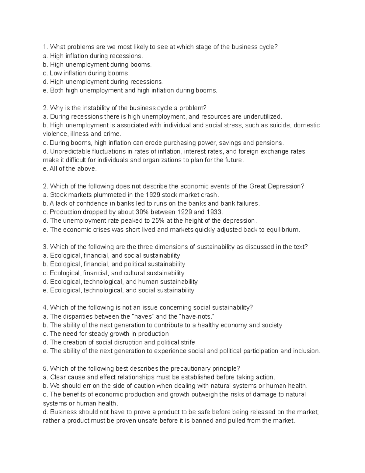 MACROECONOMICS STUDY - What problems are we most likely to see at which ...