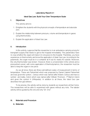 CHM 001 Laboratory Report 1 - Laboratory Report 1. Atomic Structure: Assess the possibility of ...