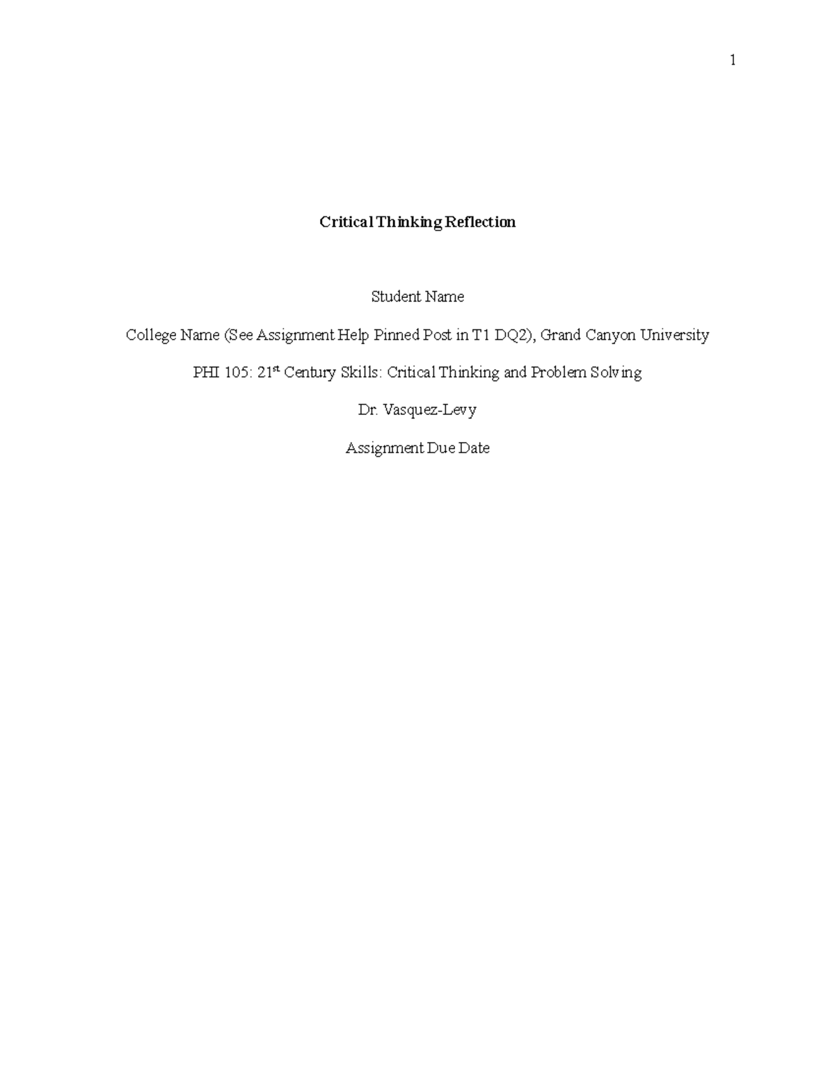 APA 7th Edition Template without Abstract - Critical Thinking ...