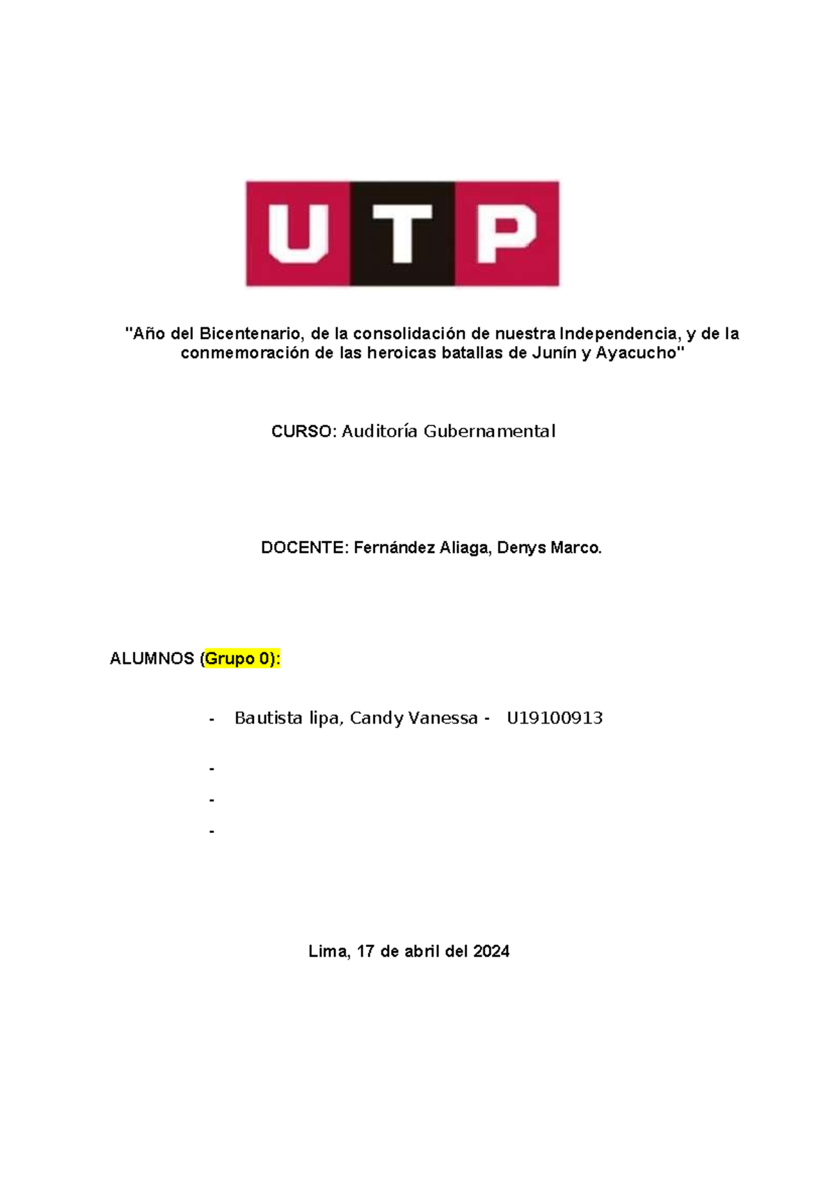 Tareaacademica 1 Auditoria Gubernamental - "Año del Bicentenario, de la ...