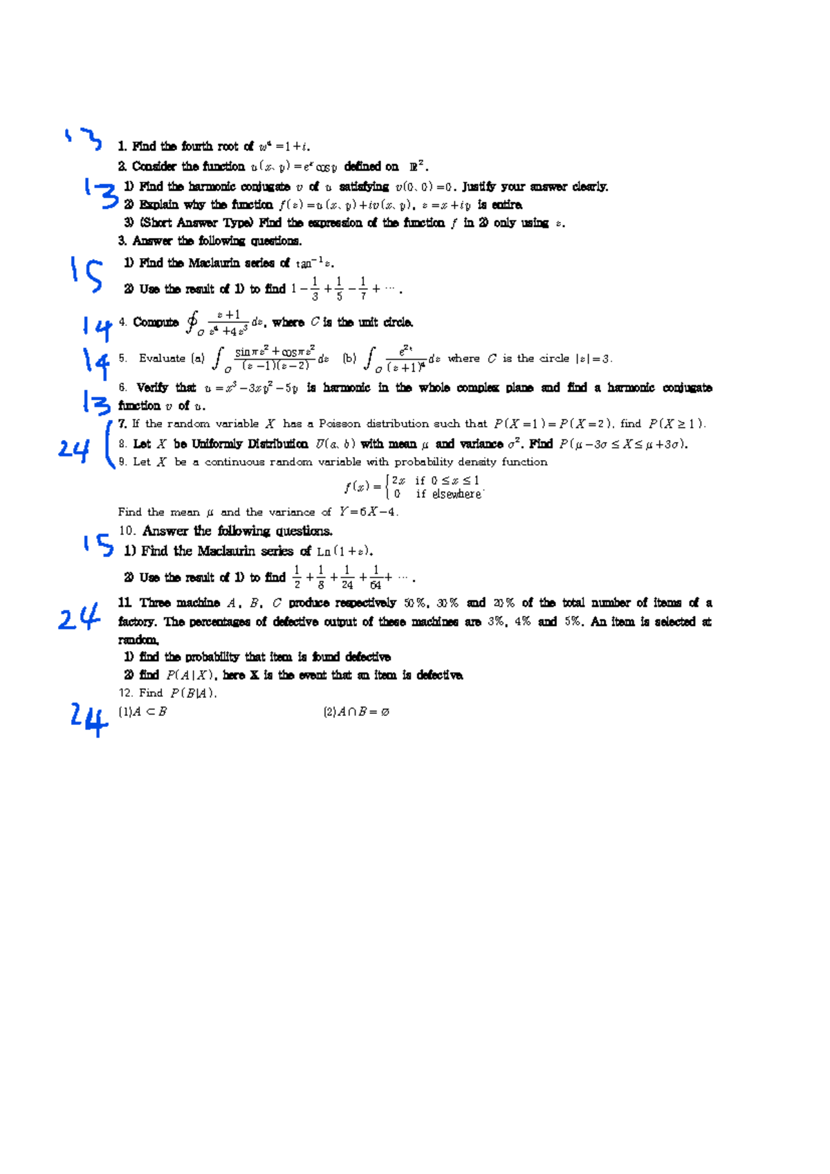 2020 공수2 기말 - 공학수학2기말고사 - Find the fourth root of . Consider the ...
