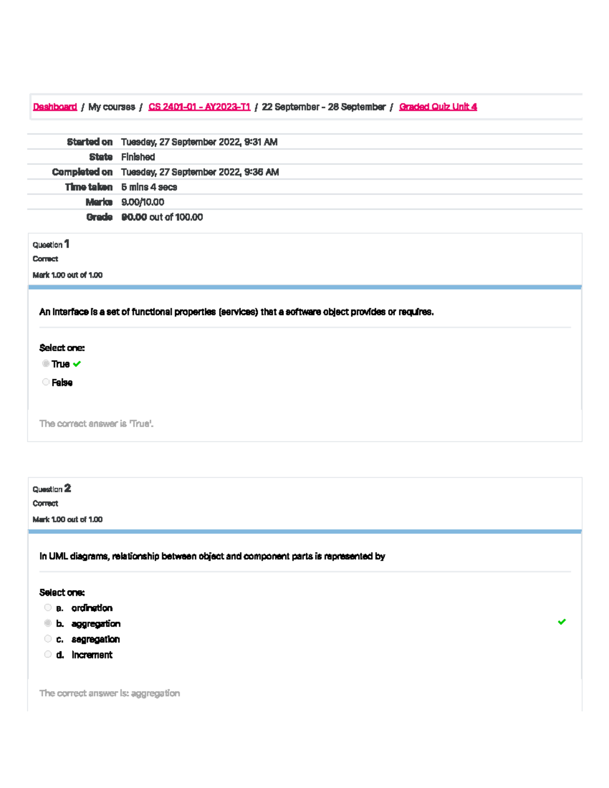Graded Quiz Unit 4: Attempt review - CS 2401 - - Studocu