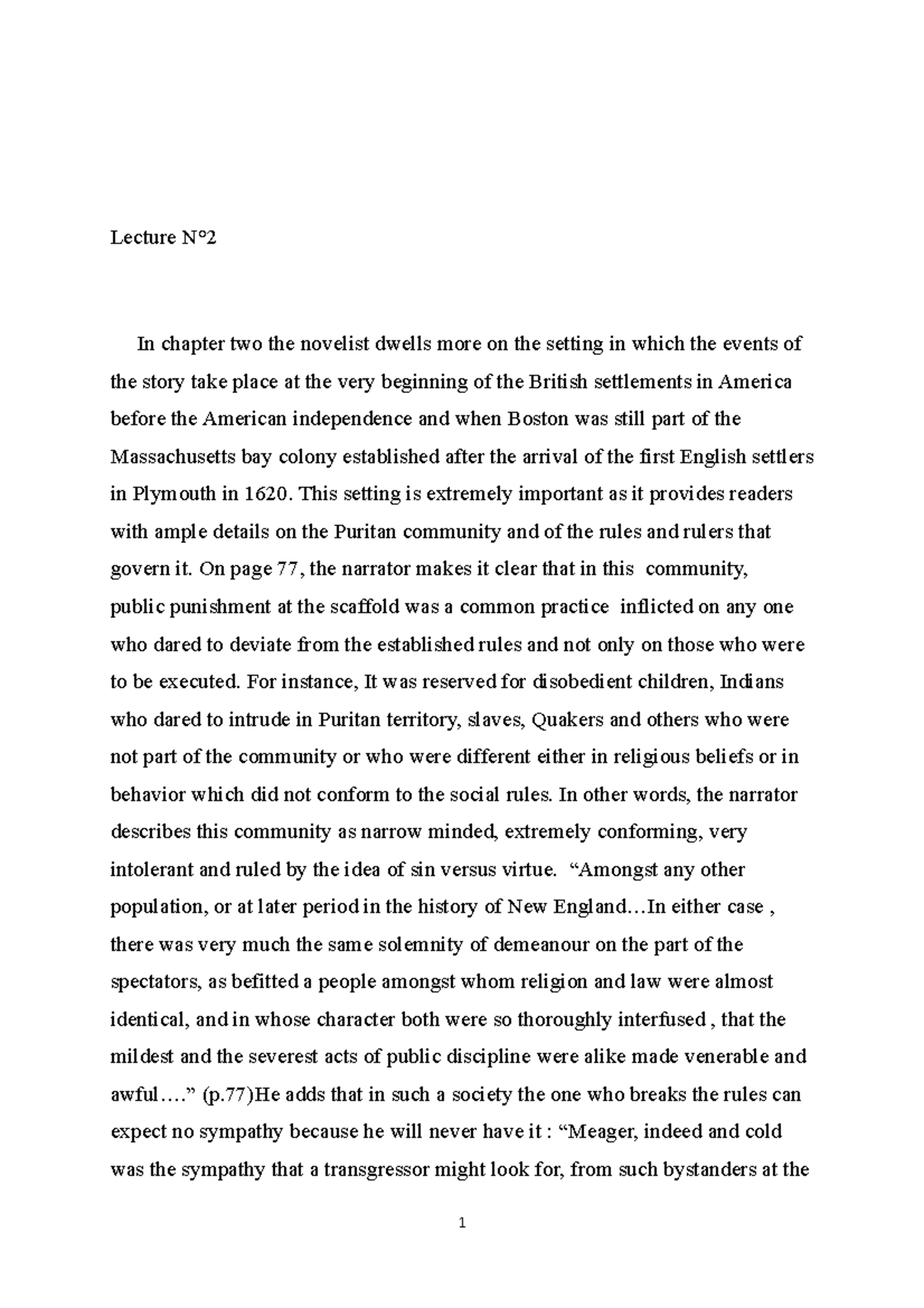 More on the scarlet Letter - Lecture N° In chapter two the novelist ...