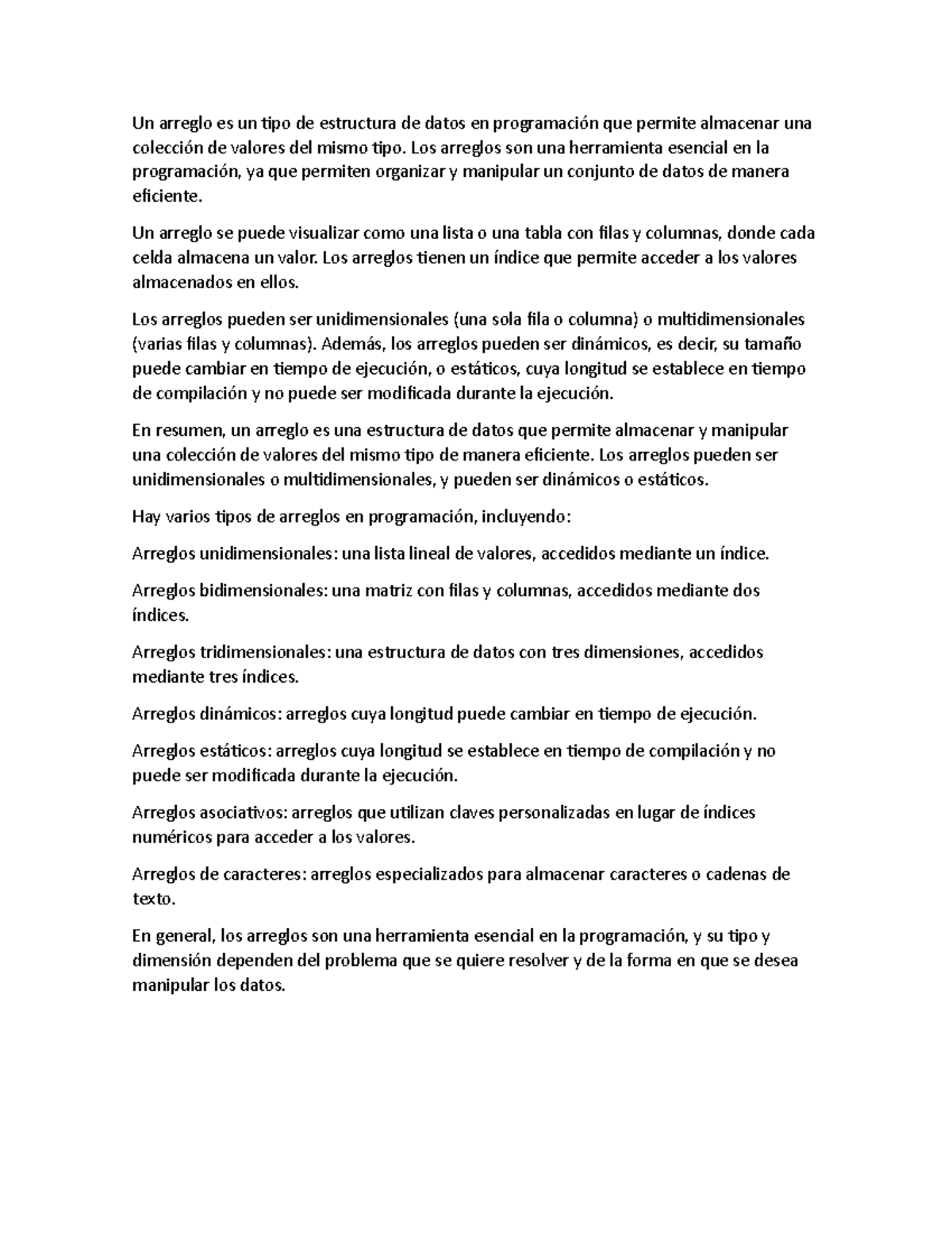 Arreglo - Tarea completa - Un arreglo es un tipo de estructura de datos ...